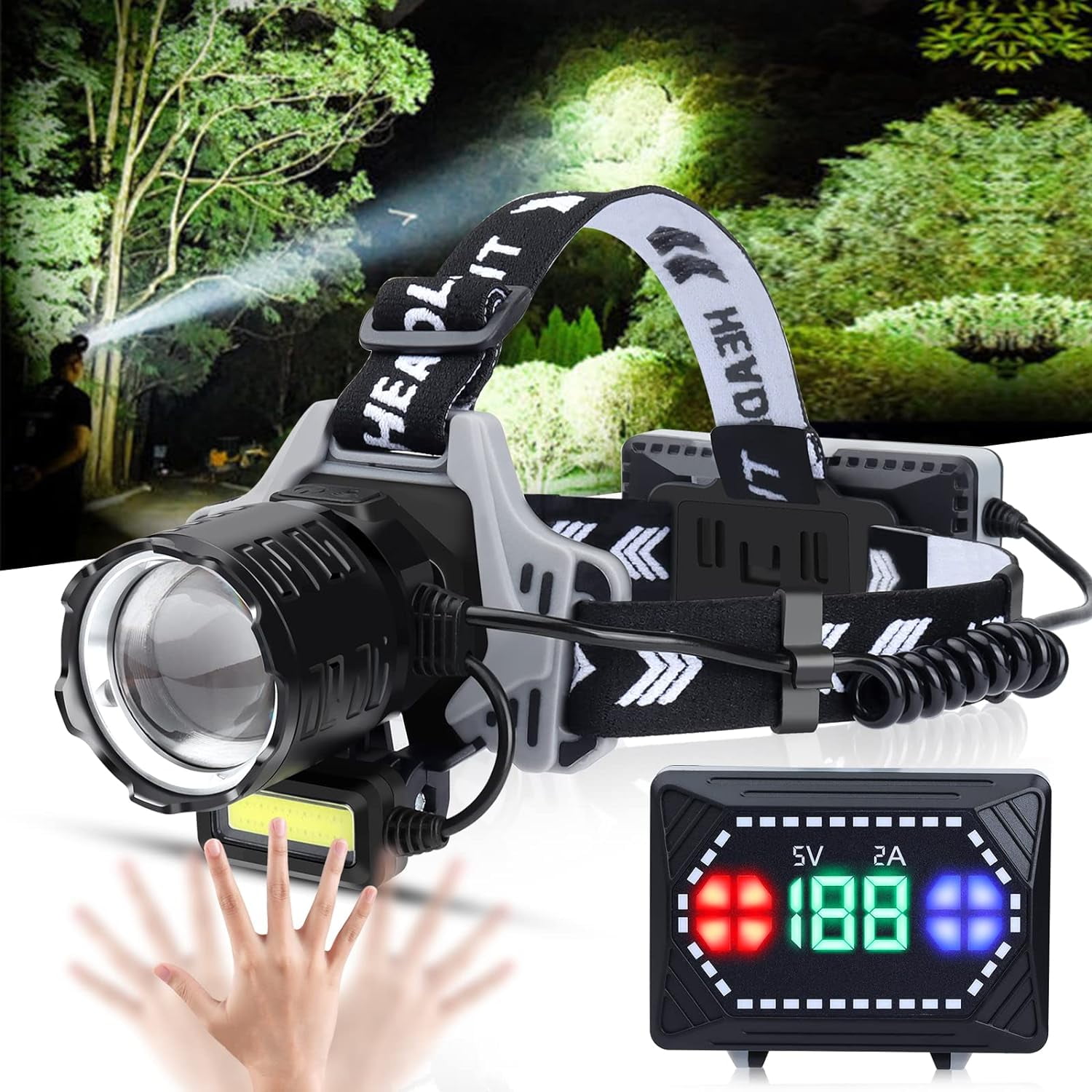 PINSAI Rechargeable LED Headlamp High Lumens Super Bright Flashlight ...