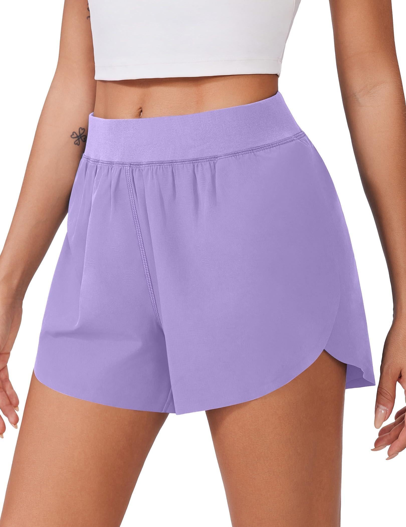 PINSPARK Women Running Shorts High Split Gym Workout Shorts Comfy ...