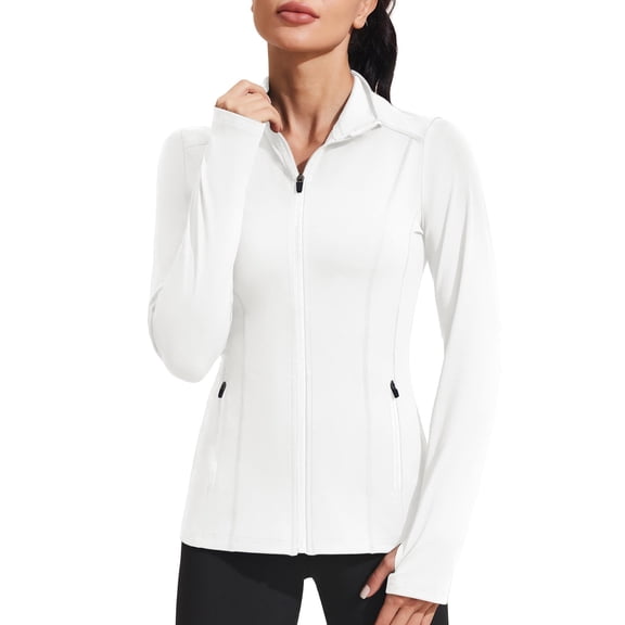 Xdegoge Women's Hooded Yoga Jacket Full Zip Slim Fit Athletic Hoodie ...