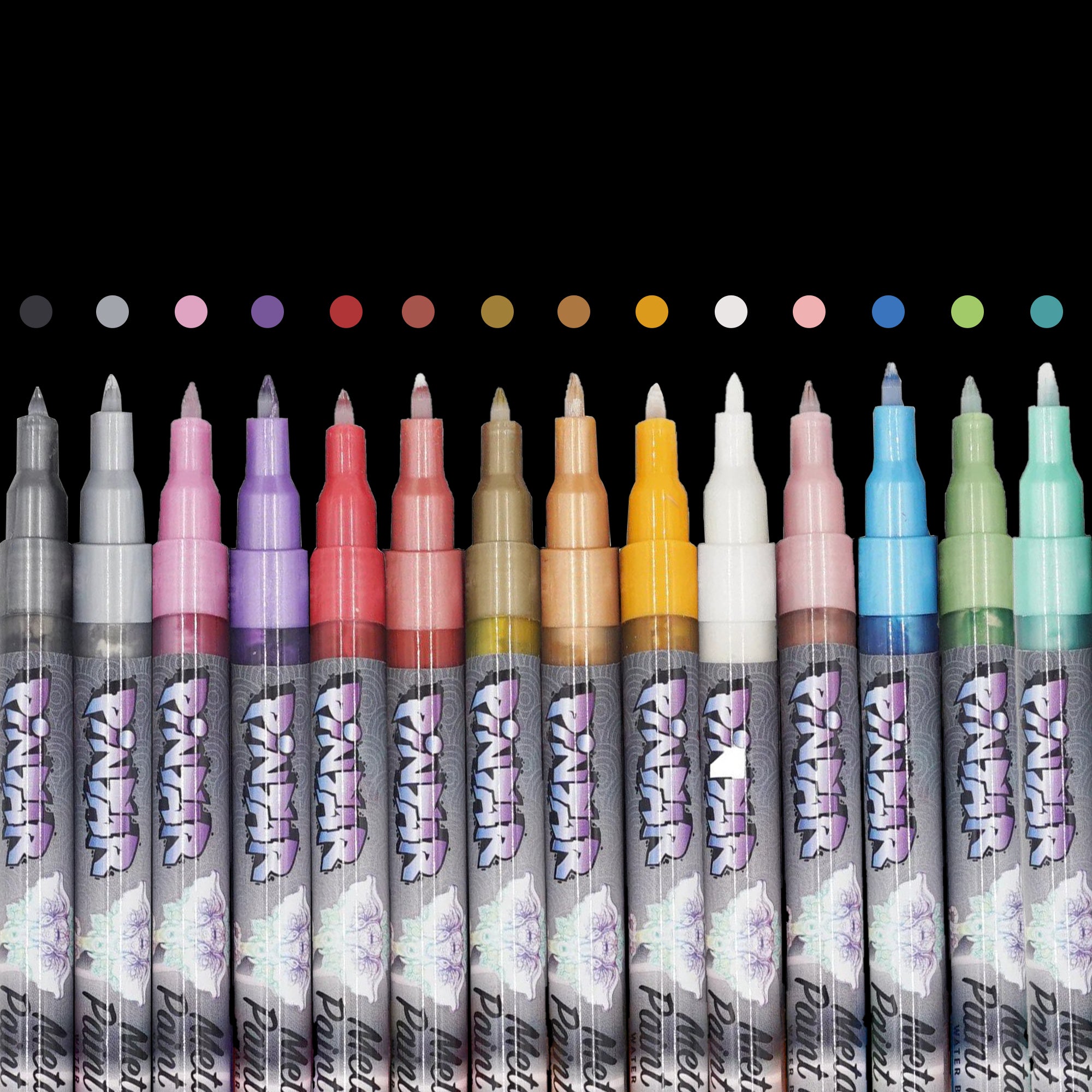 35 Metallic Acrylic Paint Pens, Double Pack of Both Extra Fine & Medium ...