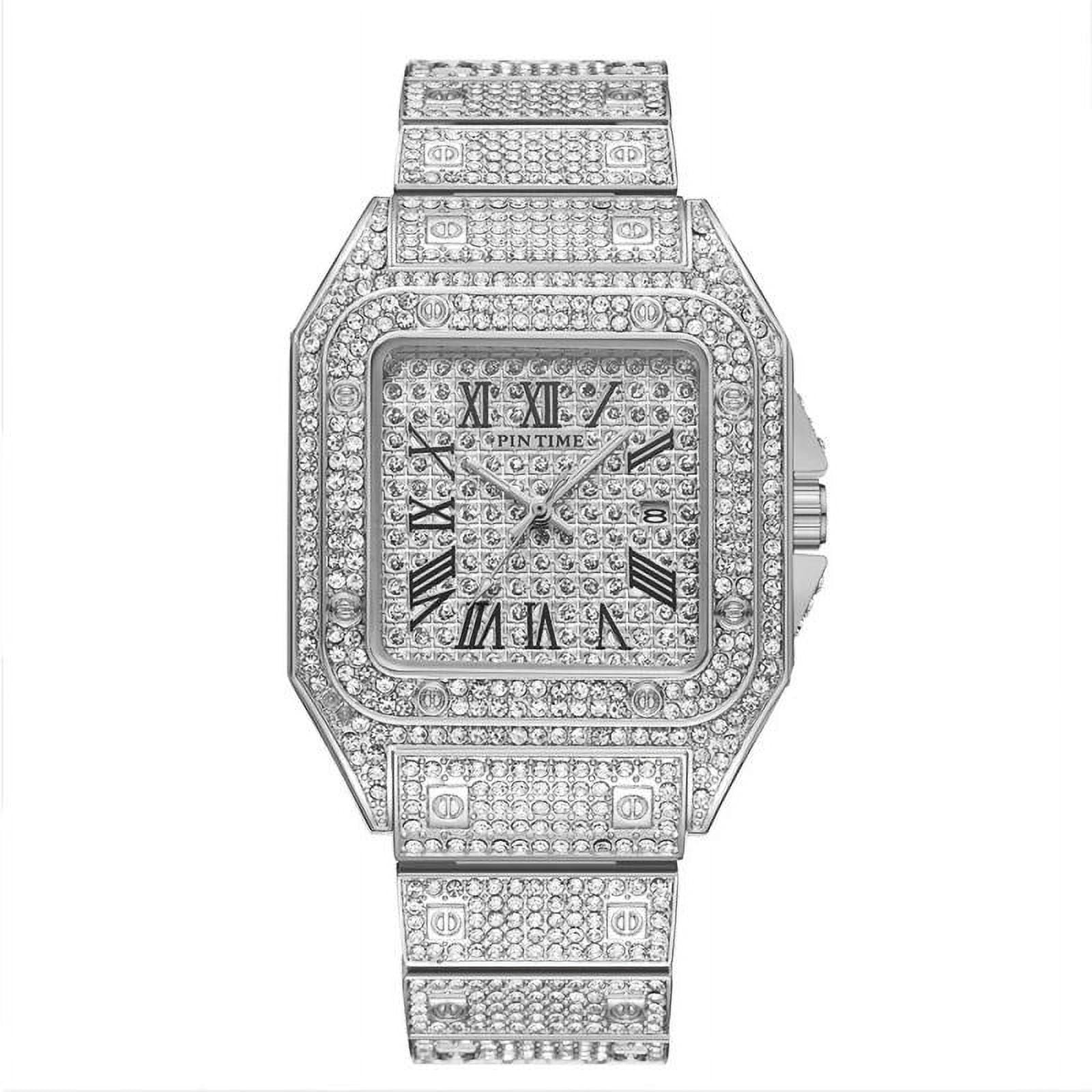 PINTIME Brand Men Big Diamond Watch Luxury Rose Gold Square Watch ...