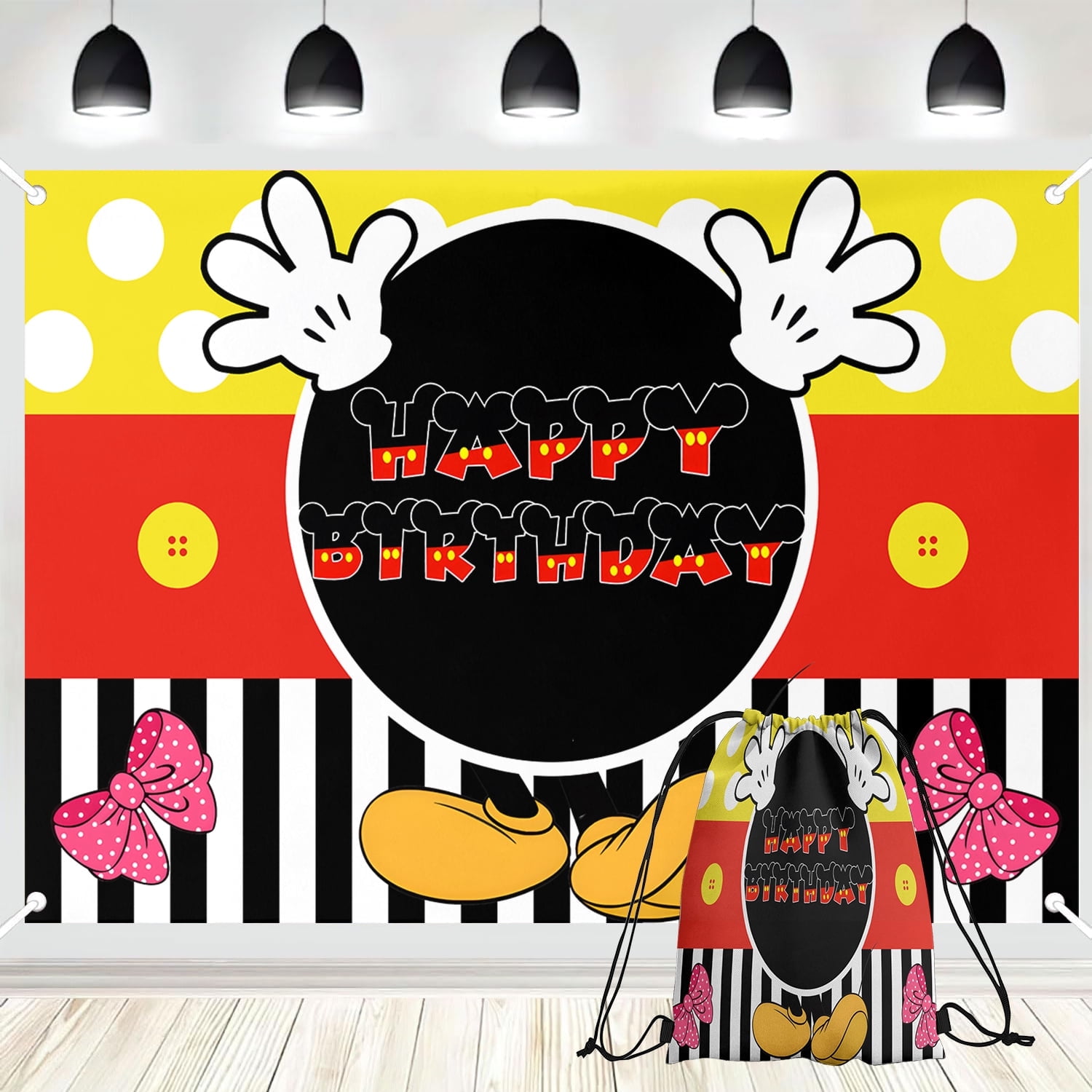 PINUO 8x4FT Red Cartoon Birthday Backdrop Happy Birthday Dots ...