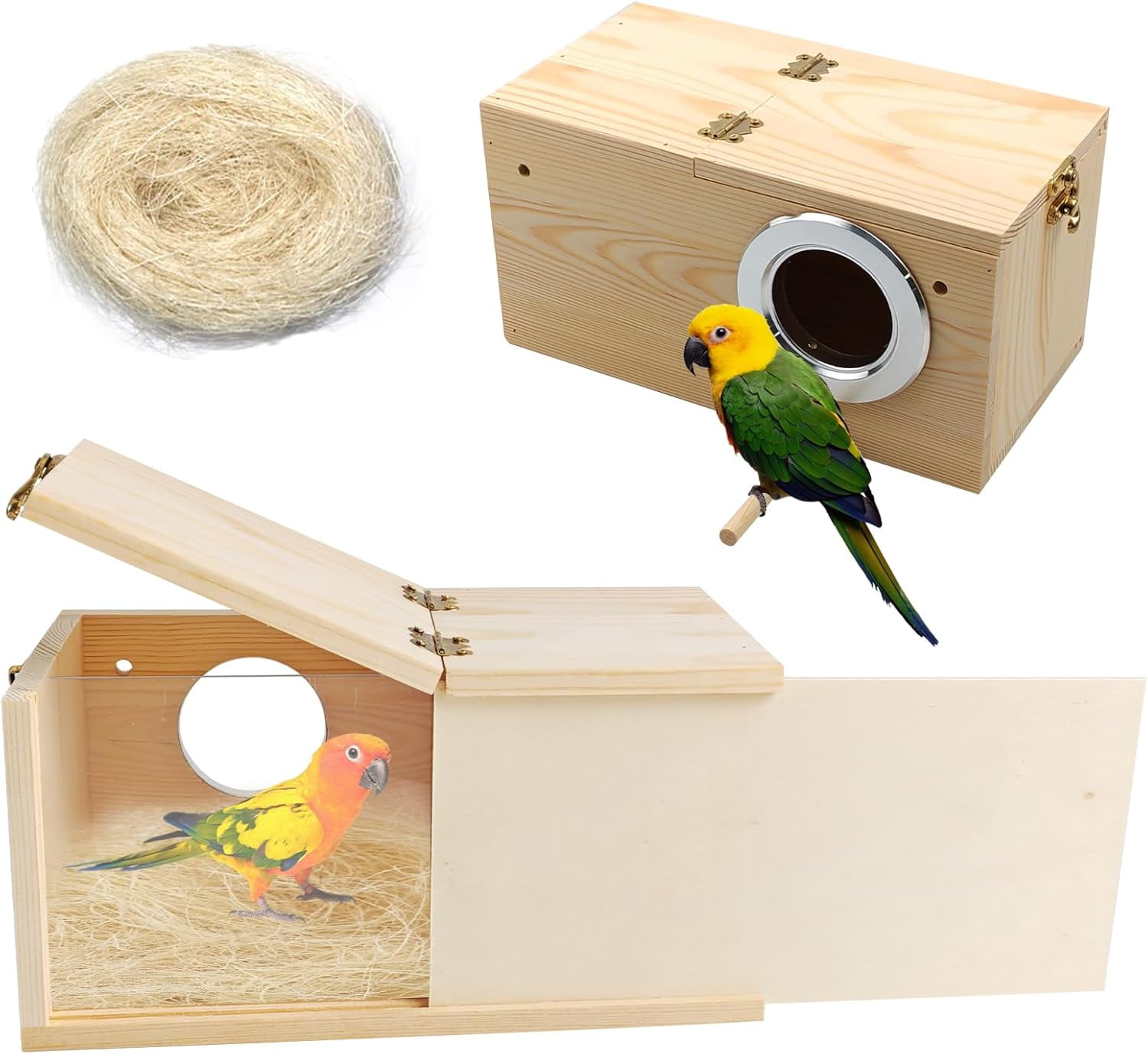 PINVNBY Wooden Bird Nesting Box with Transparent Visual Window,Parakeet ...