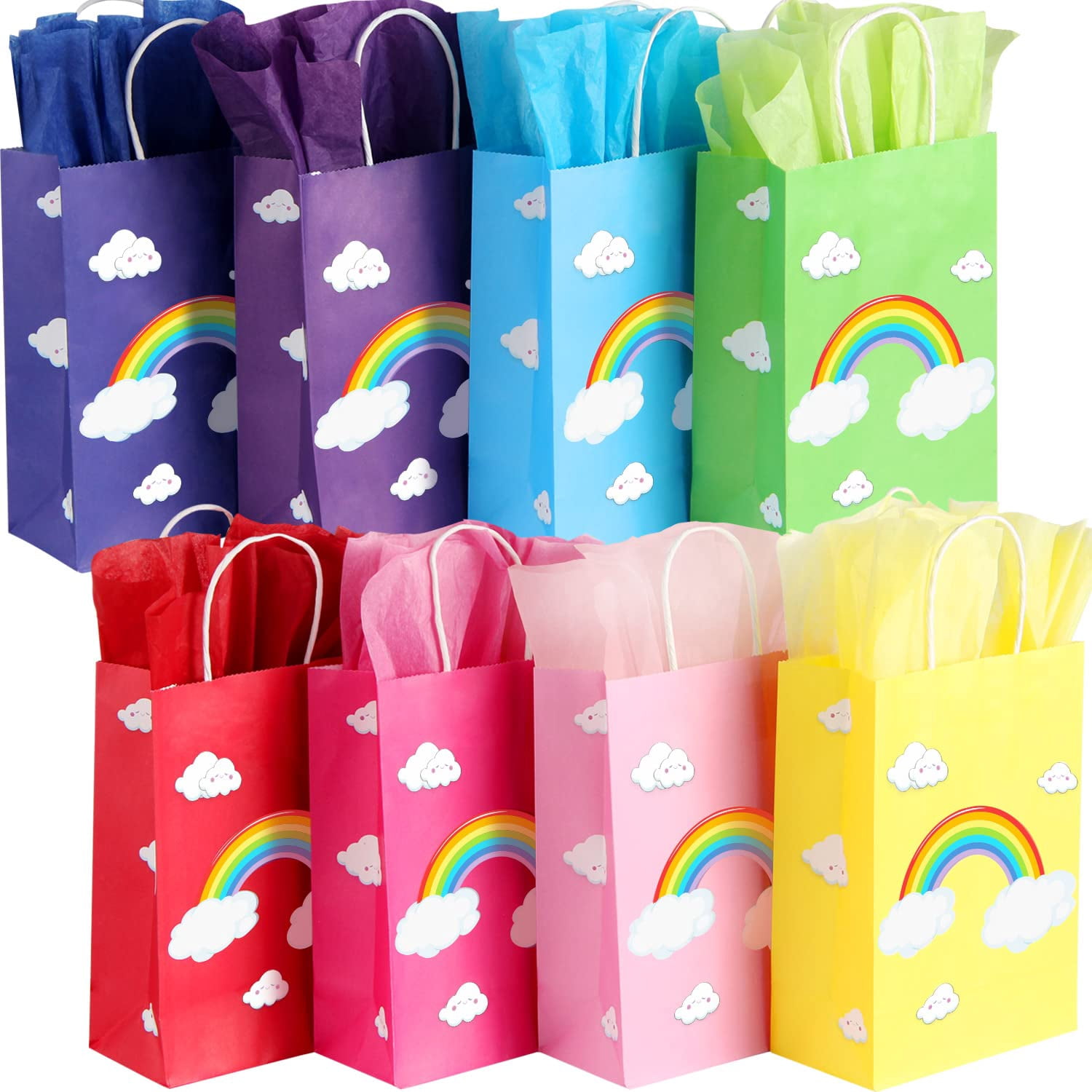 PINWATT 32 Pieces Rainbow Party Favor Bags with 32 Tissue Papers - 8.7 ...