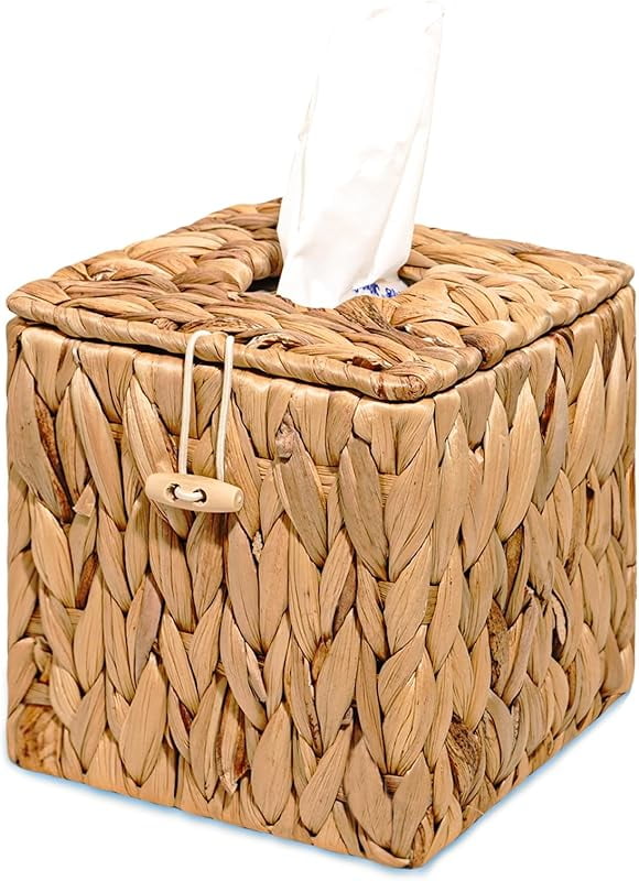 PINXIURY Water Hyacinth Handwoven Tissue Box Cover, Natural Handmade ...