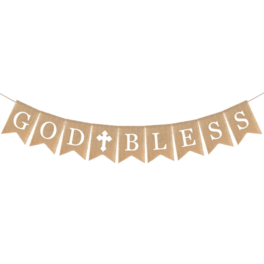 PINXOR God Bless Party Banners for Baptism Burlap White - Walmart.com