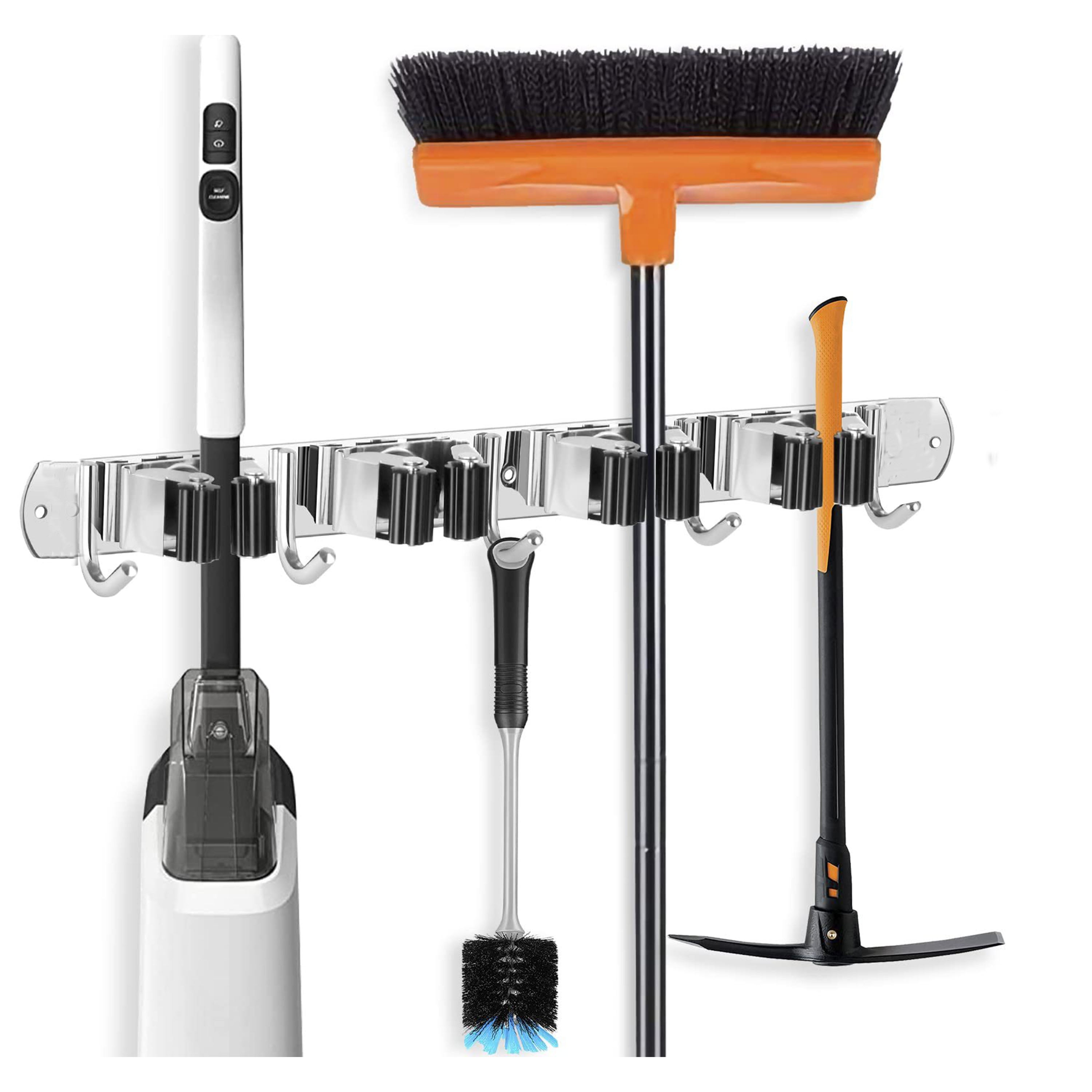 Heavy Duty Wall Mount Broom Holder, Metal Garage Storage (4 Racks, 5 ...