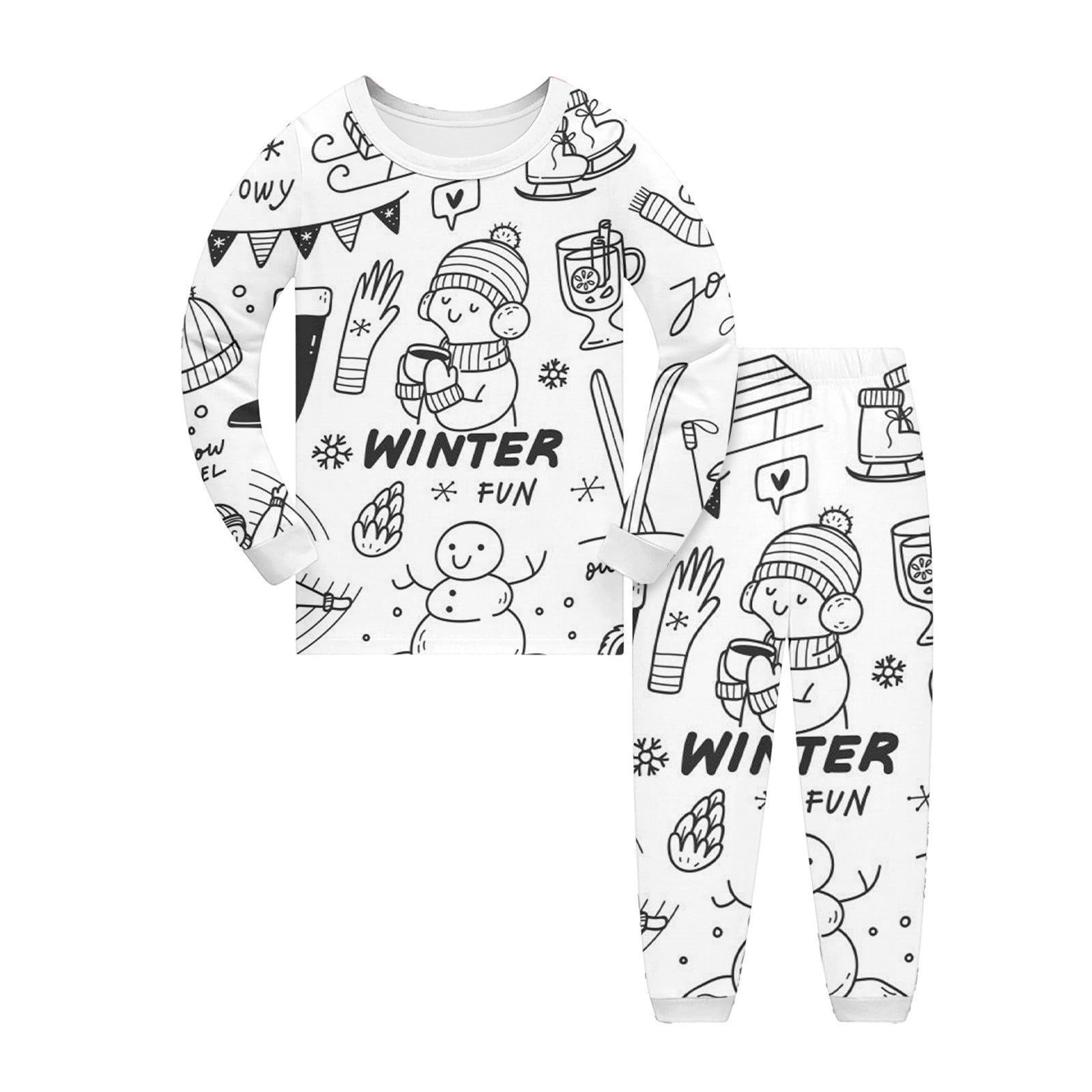 PIOMLL Girls Christmas Pajamas Set Kids Hdrawn Print Festive Holiday ...