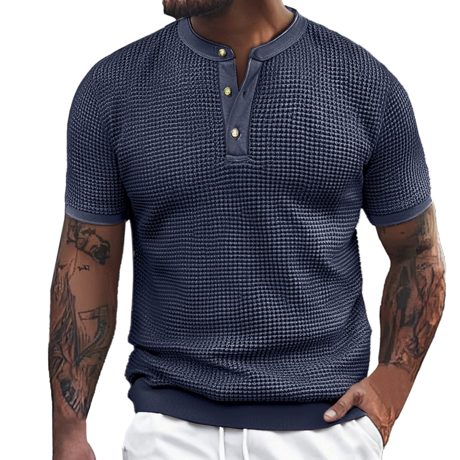 PIOMLL Graphic Tees for Men Solid Color Knitted Jacquard Texture Loose ...