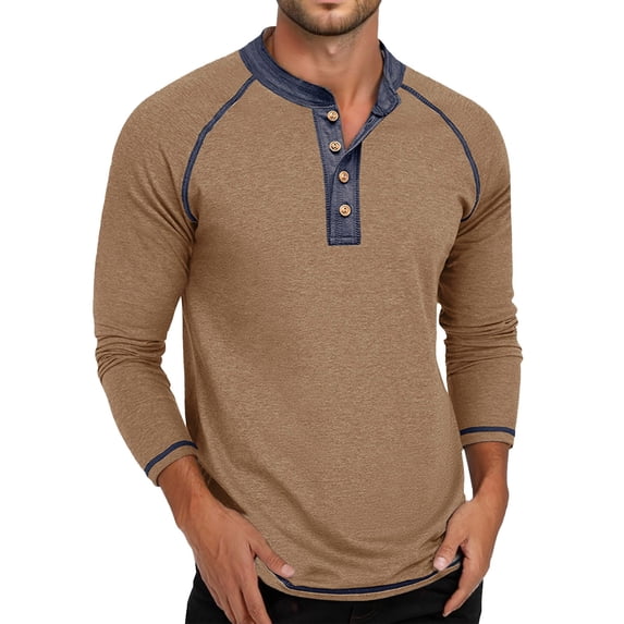 PIOMLL Mens Tshirts Long Sleeve Crew Neck Autumn Winter Fashion Khaki ...