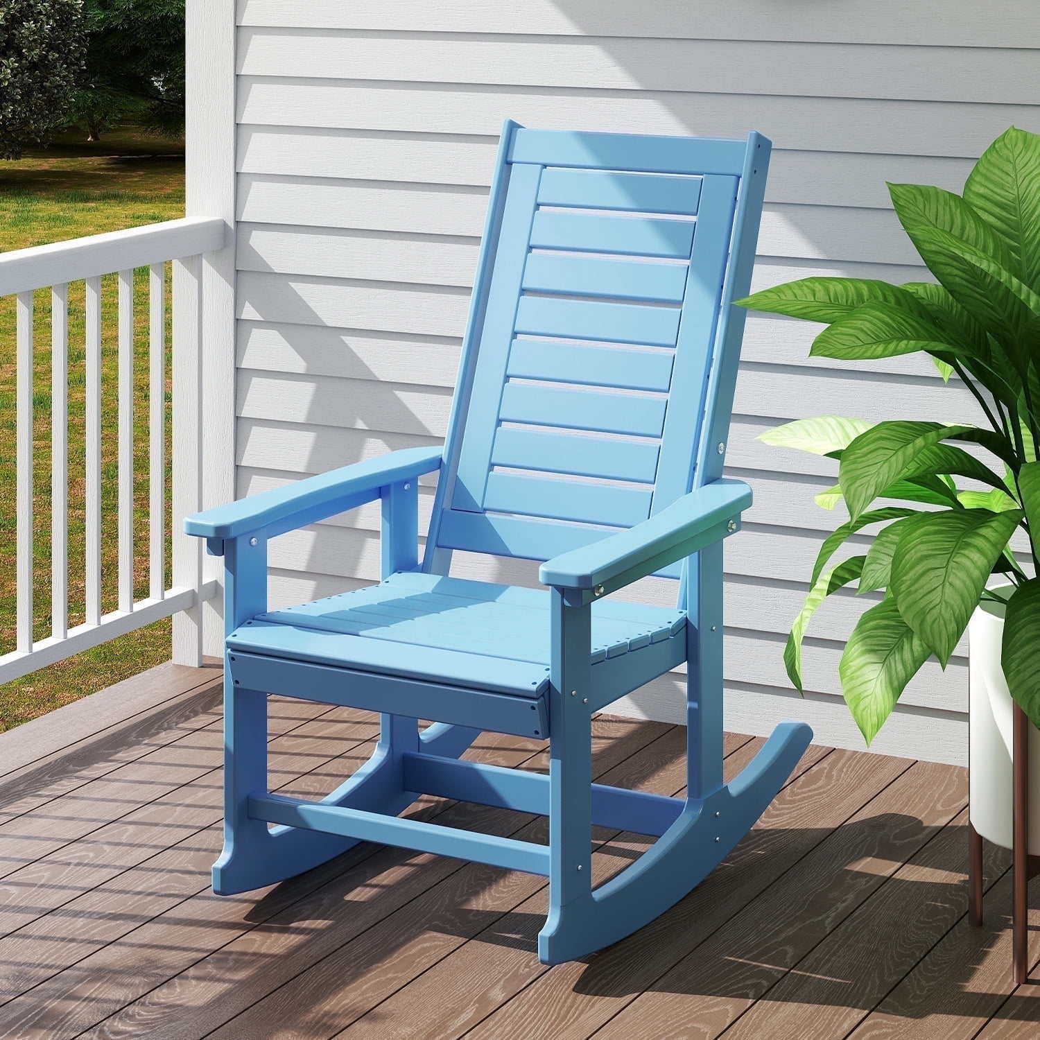 PIPOPA Outdoor Rocking Chair, HDPE All Weather Adirondack Oversized ...