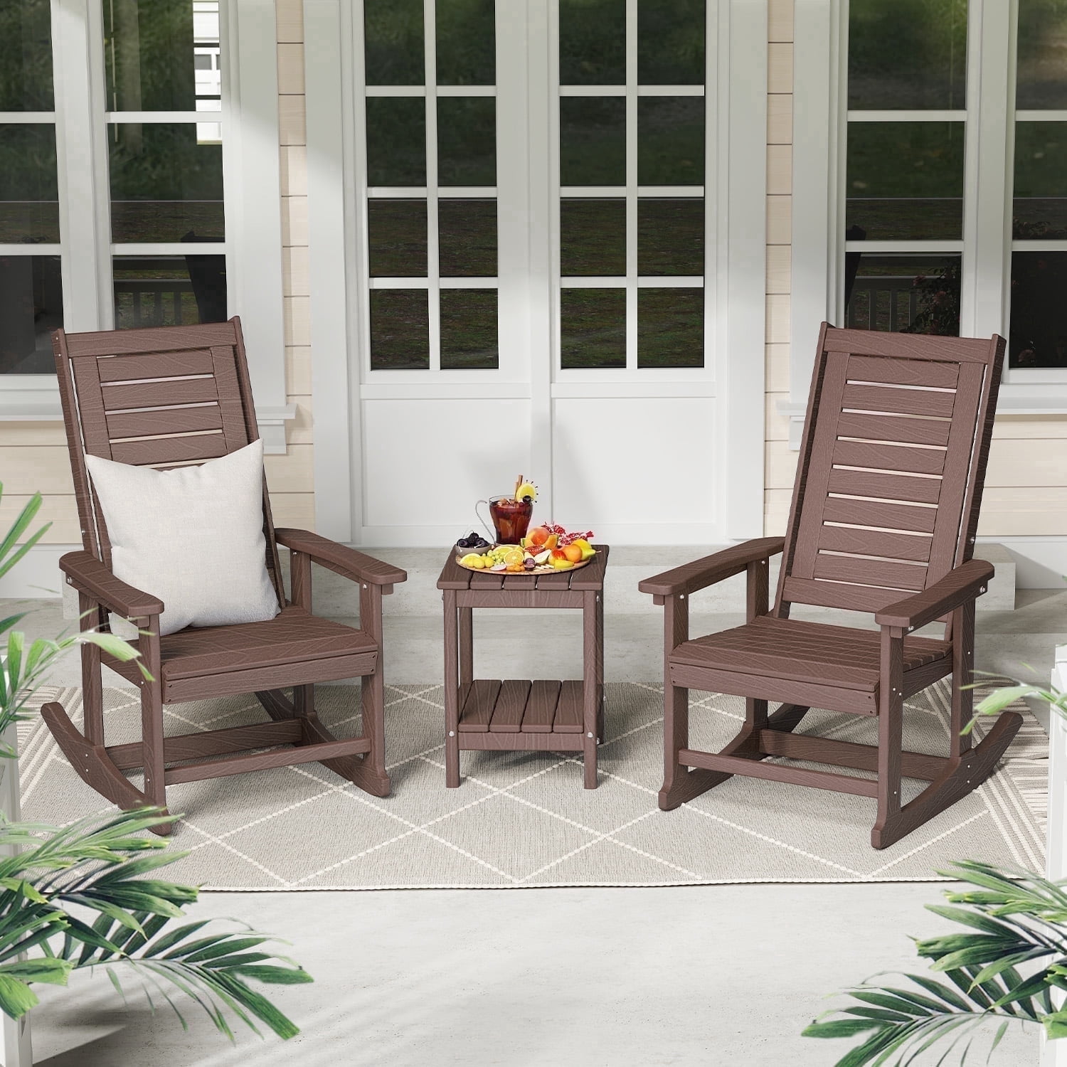 FODINGHILL Outdoor Rocking Chair Set,2 Rocking Chairs with 1 Side Table ...