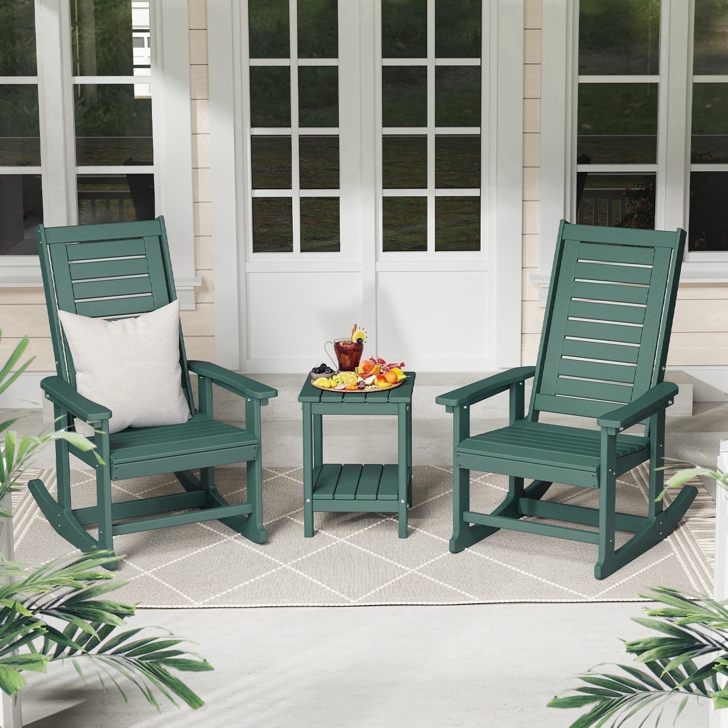 FODINGHILL Outdoor Rocking Chair Set,2 Rocking Chairs with 1 Side Table ...