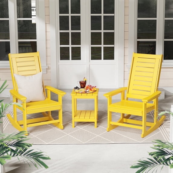 FODINGHILL Outdoor Rocking Chair Set,2 Rocking Chairs with 1 Side Table ...