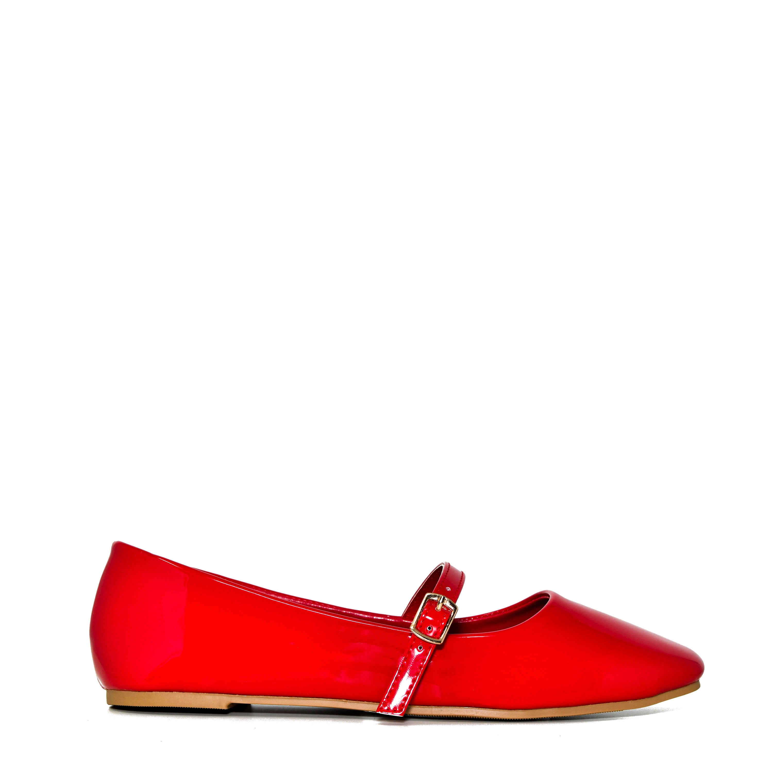 PIPPO-08 Patent Square Toe Single Strap Mary Jane Ballet Flats (Red, 6 ...