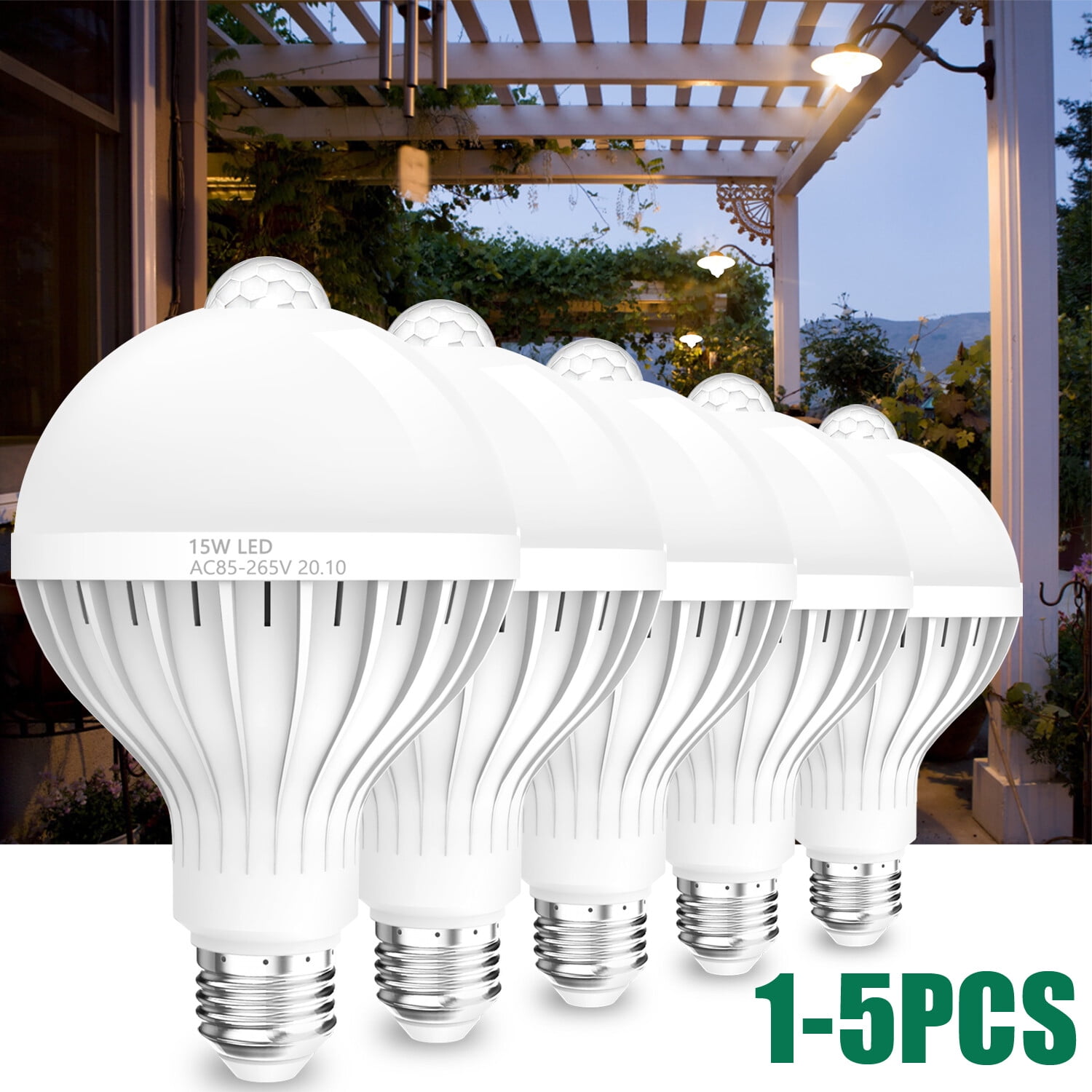 PIR Motion Sensor LED Light Bulb 150W 1500LM E26 Dusk-to-Dawn Energy ...