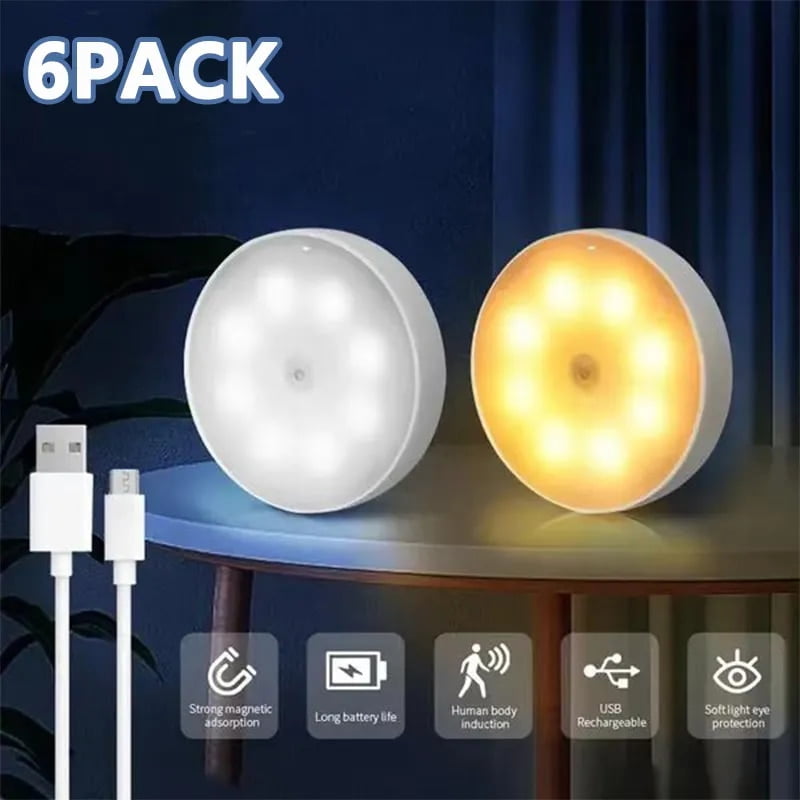 PIR Motion Sensor LED Night Light USB Rechargeable Night Lamp For ...