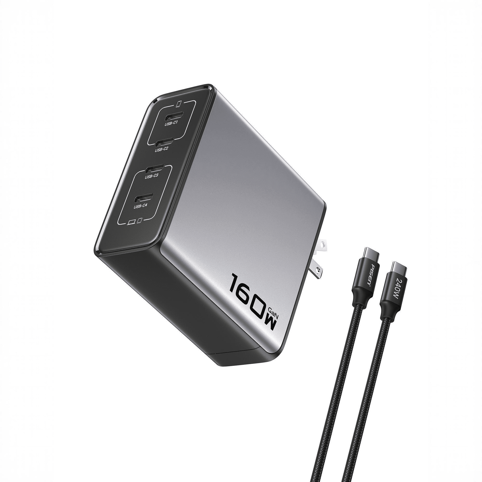PISEN 160W USB C Charger, 4-Port Fasting Charging Block with 6FT 240W C ...