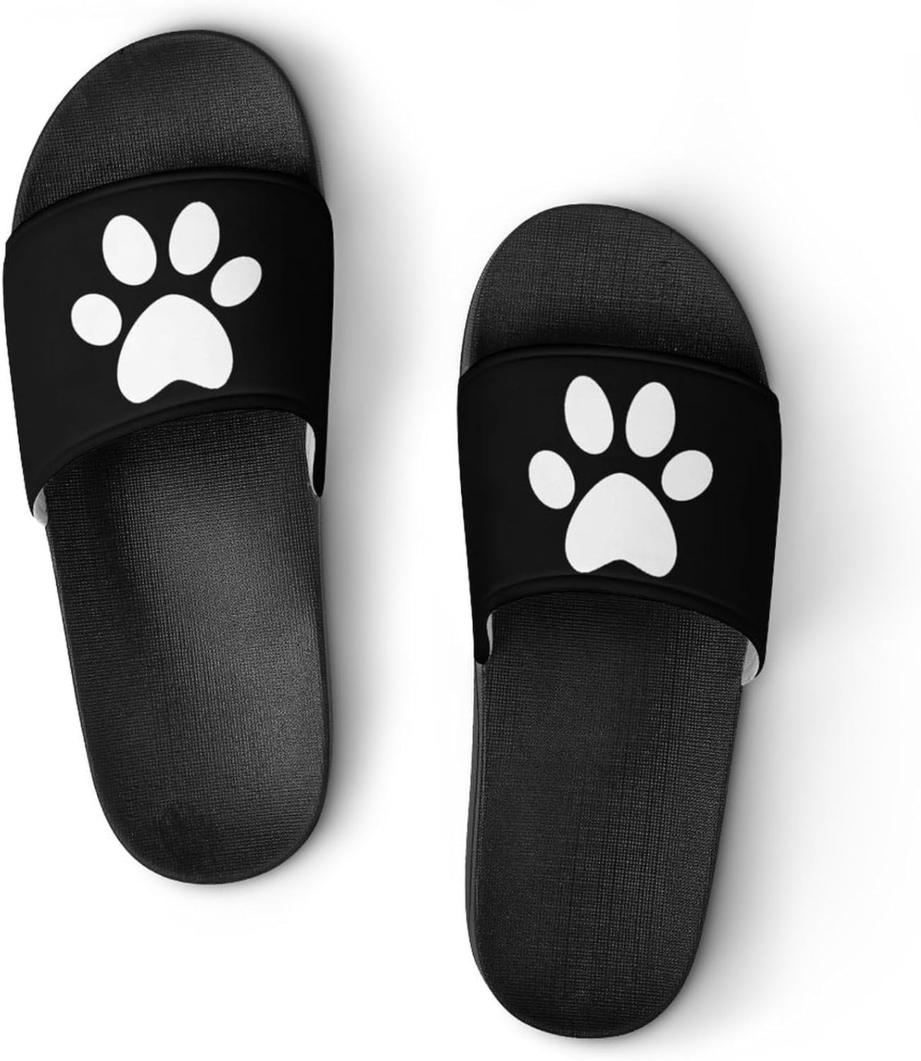 PISONIC Black Animal Paw Print PVC Home Slippers Non-Slip Shower ...