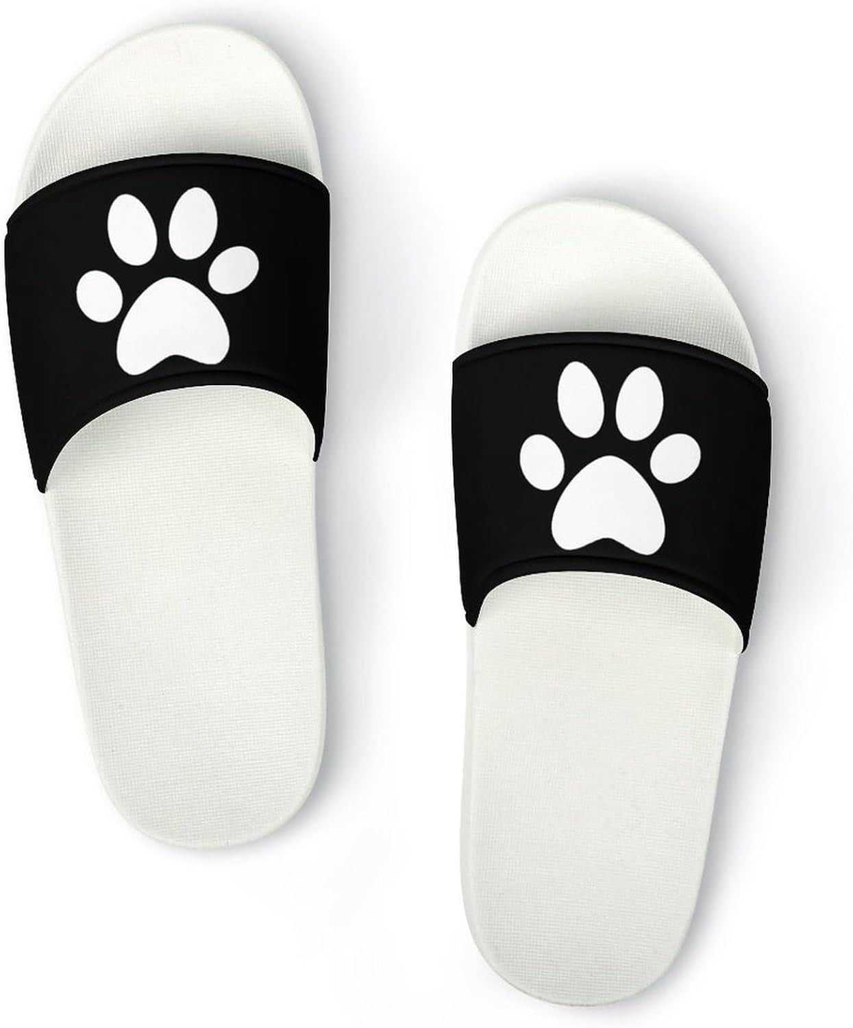 PISONIC Black Animal Paw Print PVC Home Slippers Non-Slip Shower ...