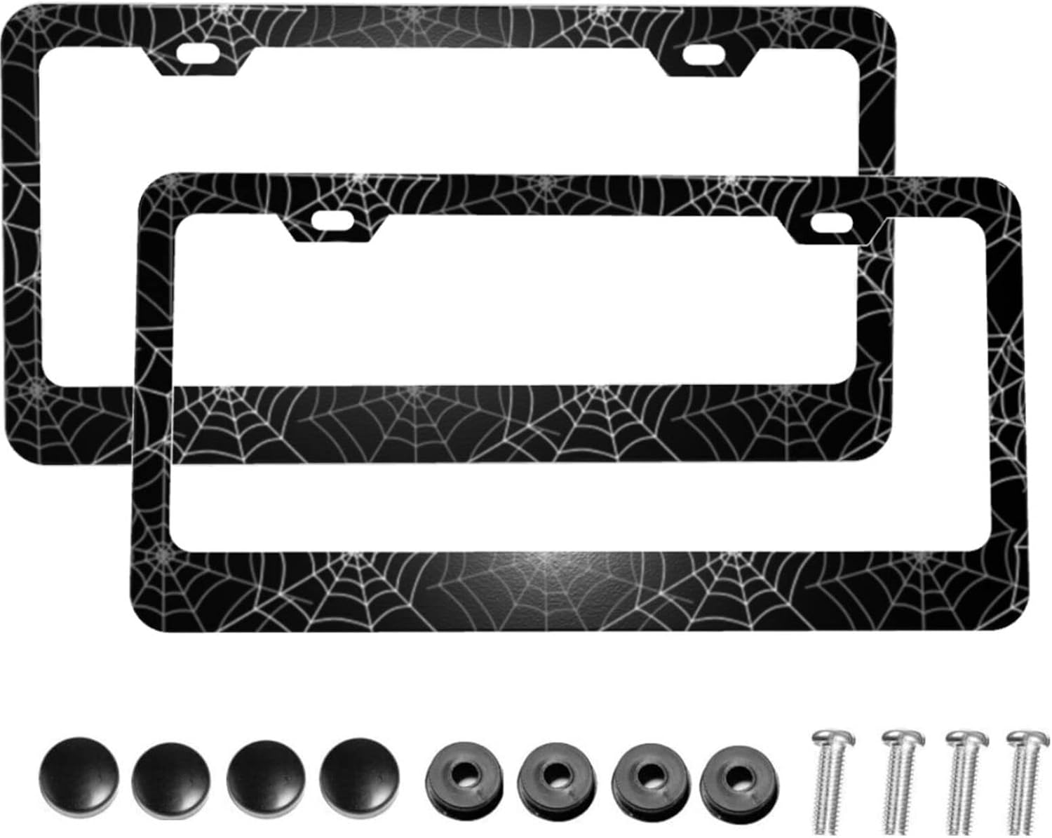 PISONIC Black Spider Silk Halloween License Plate Frames, 2 Pack ...