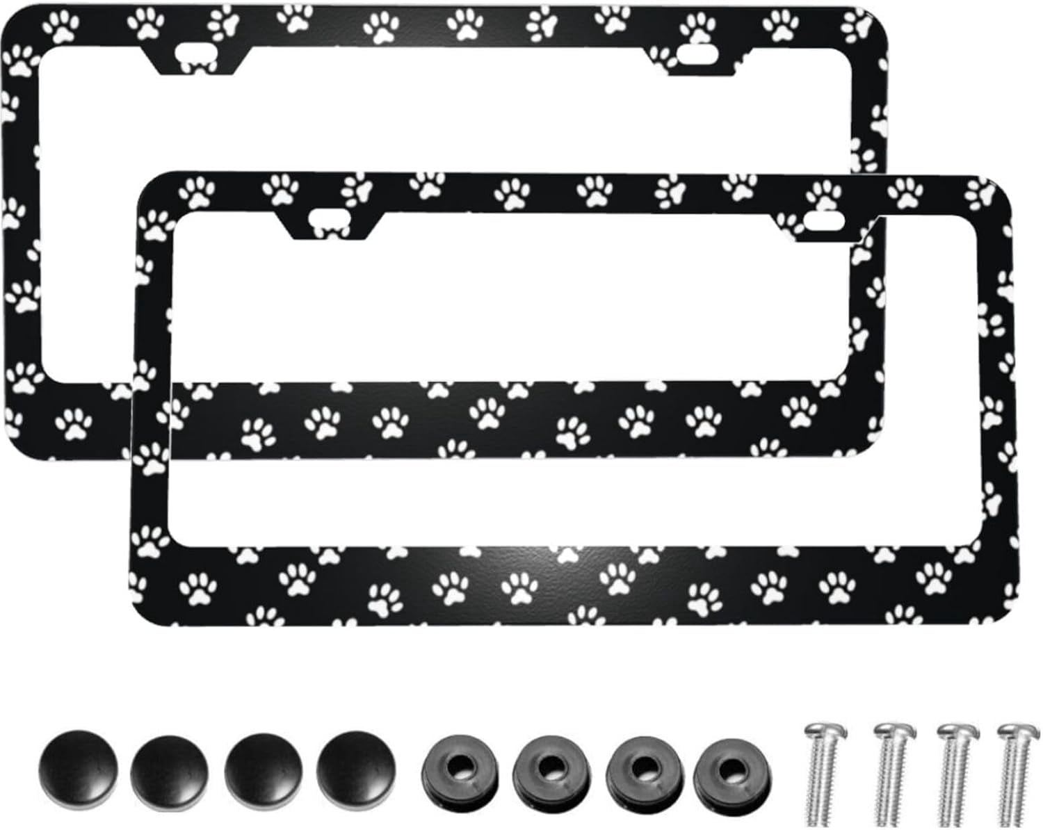 PISONIC Black White Dog Paw Print License Plate Frames, 2 Pack Aluminum ...