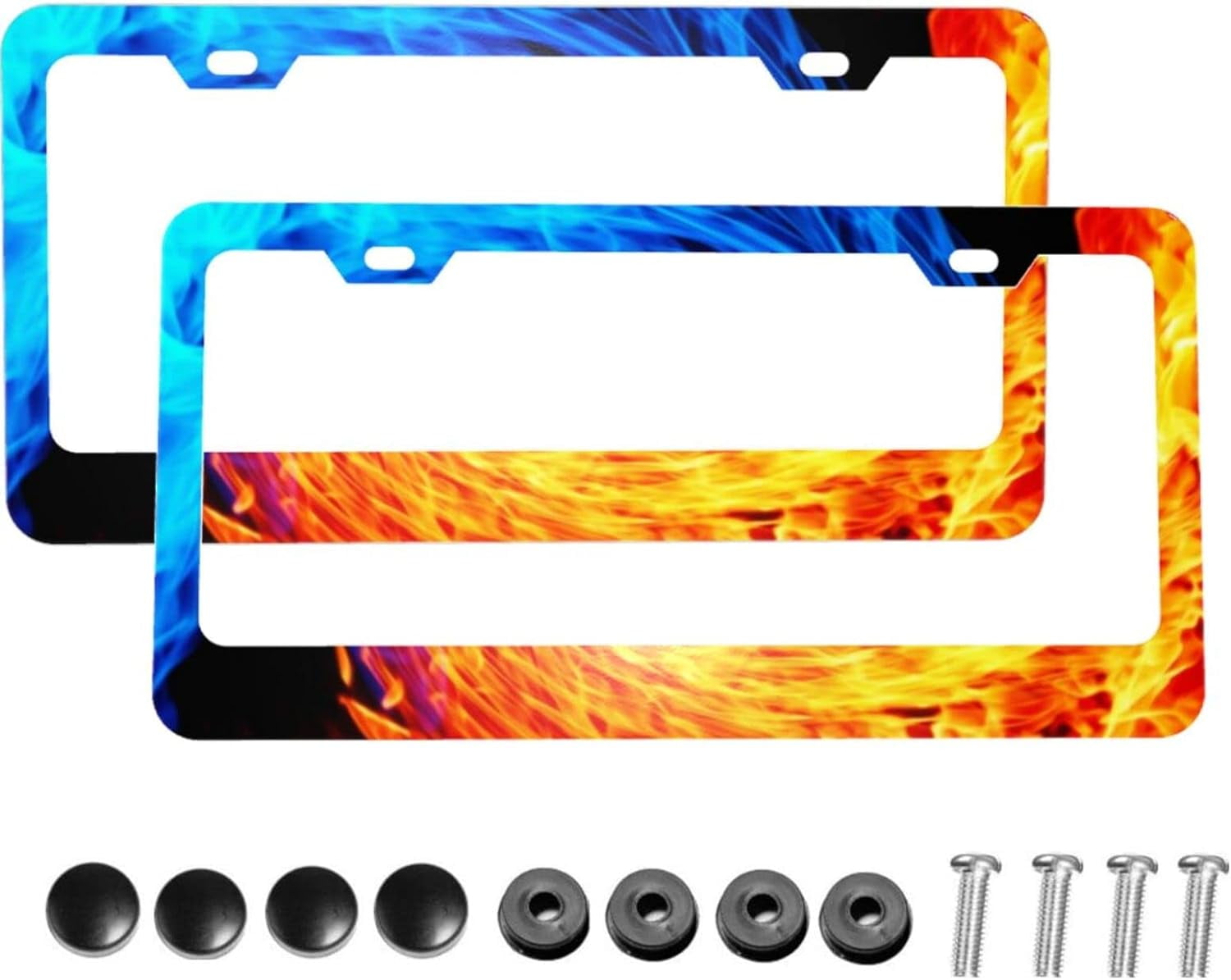PISONIC Blue And Red Flames License Plate Frames, 2 Pack Aluminum ...
