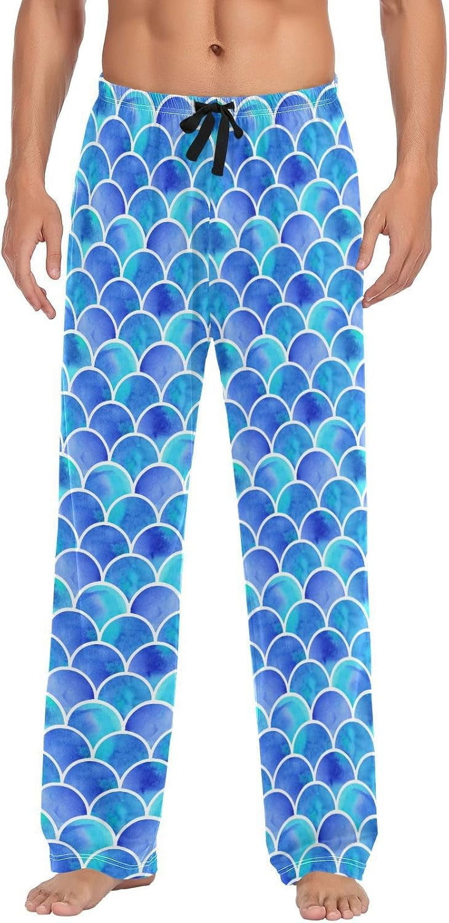 PISONIC Blue Mermaid Scales Mens Pajama Pants Lounge Men's Pajama ...