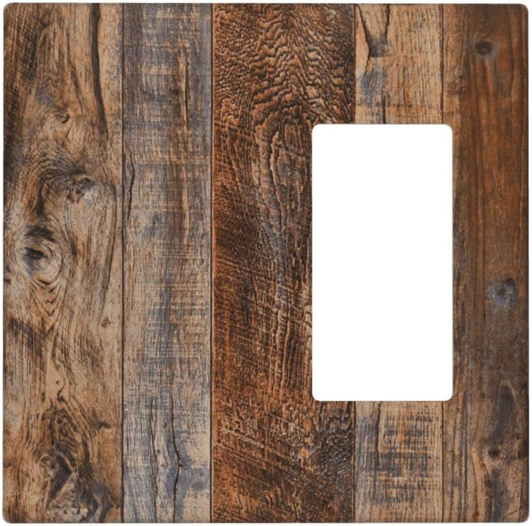 PISONIC Brown Rustic Wood Print Decorative Wall Plate, 2 Gang 1 Blank 1 ...