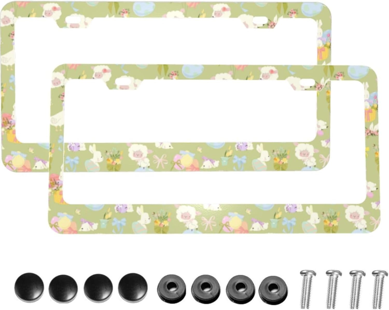 PISONIC Bunny Goose Sheep License Plate Frames, 2 Pack Aluminum License ...