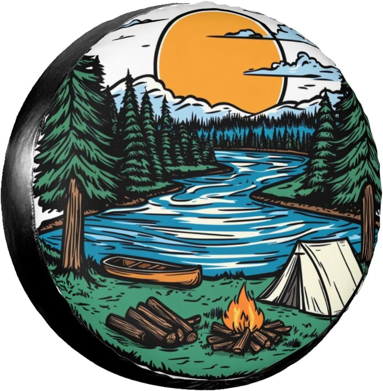 PISONIC Camping Scene Spare Tire Cover Weatherproof Universal Wheel ...