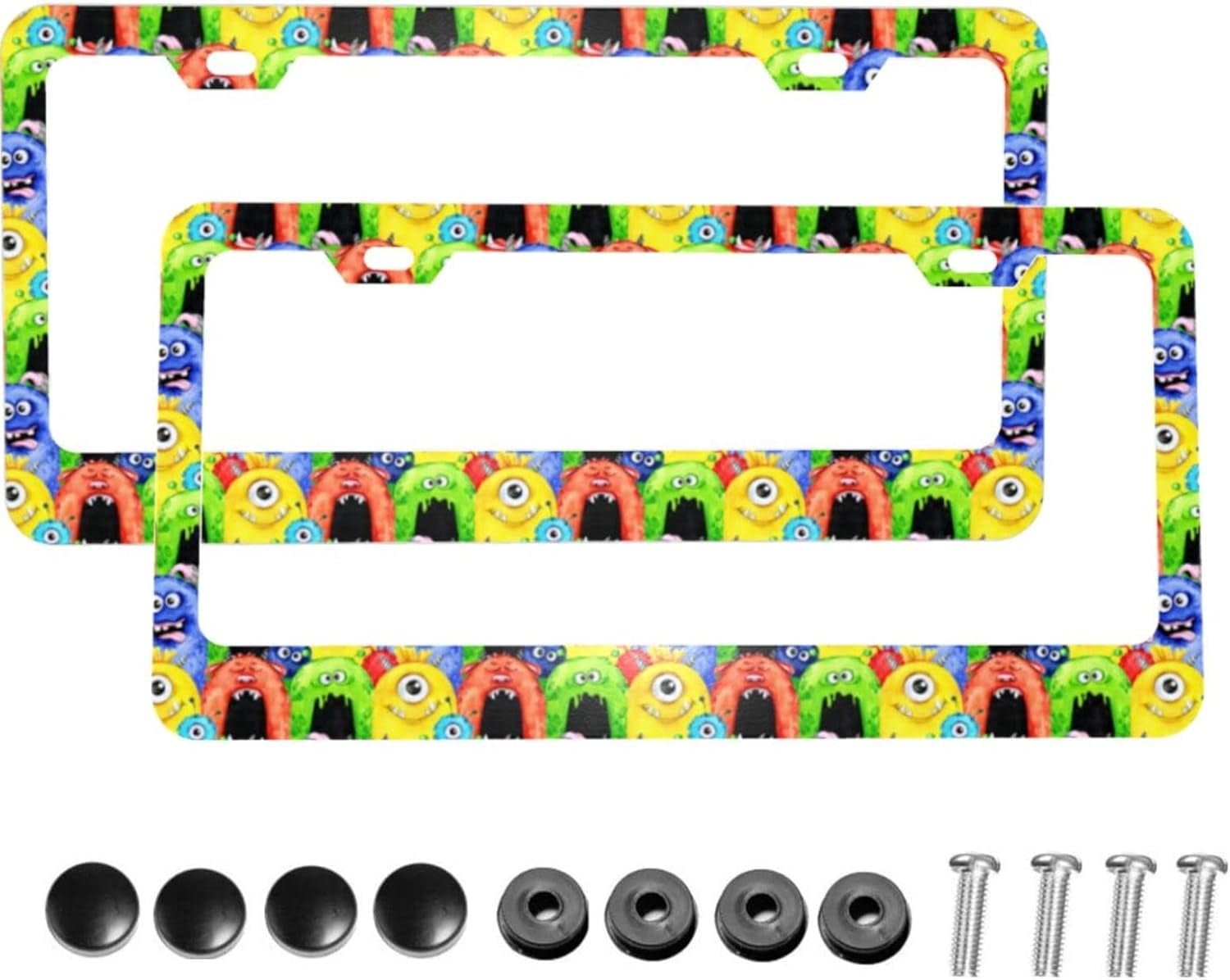 PISONIC Cartoon Alien Monster License Plate Frames, 2 Pack Aluminum ...