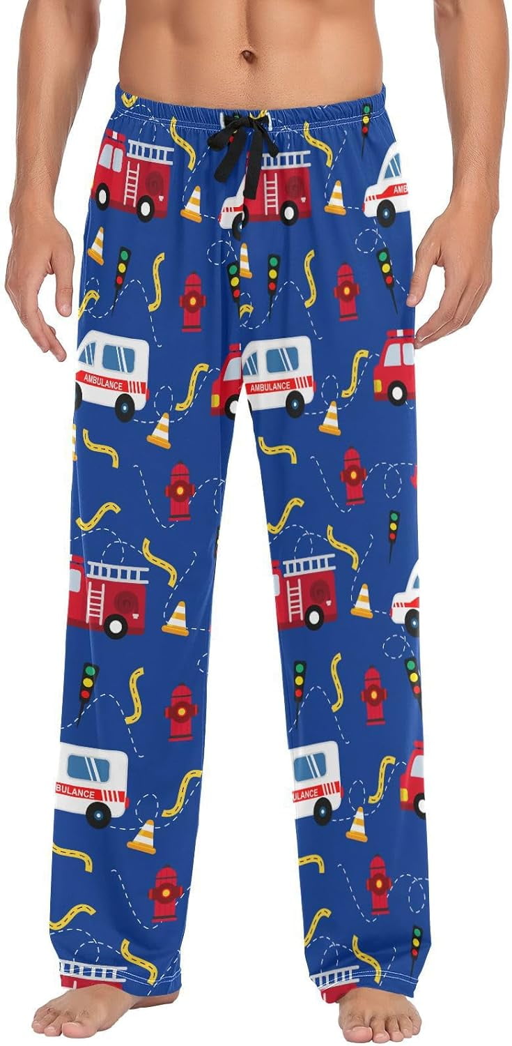 PISONIC Cartoon Ambulance Firefighter Mens Pajama Pants Lounge Men's ...