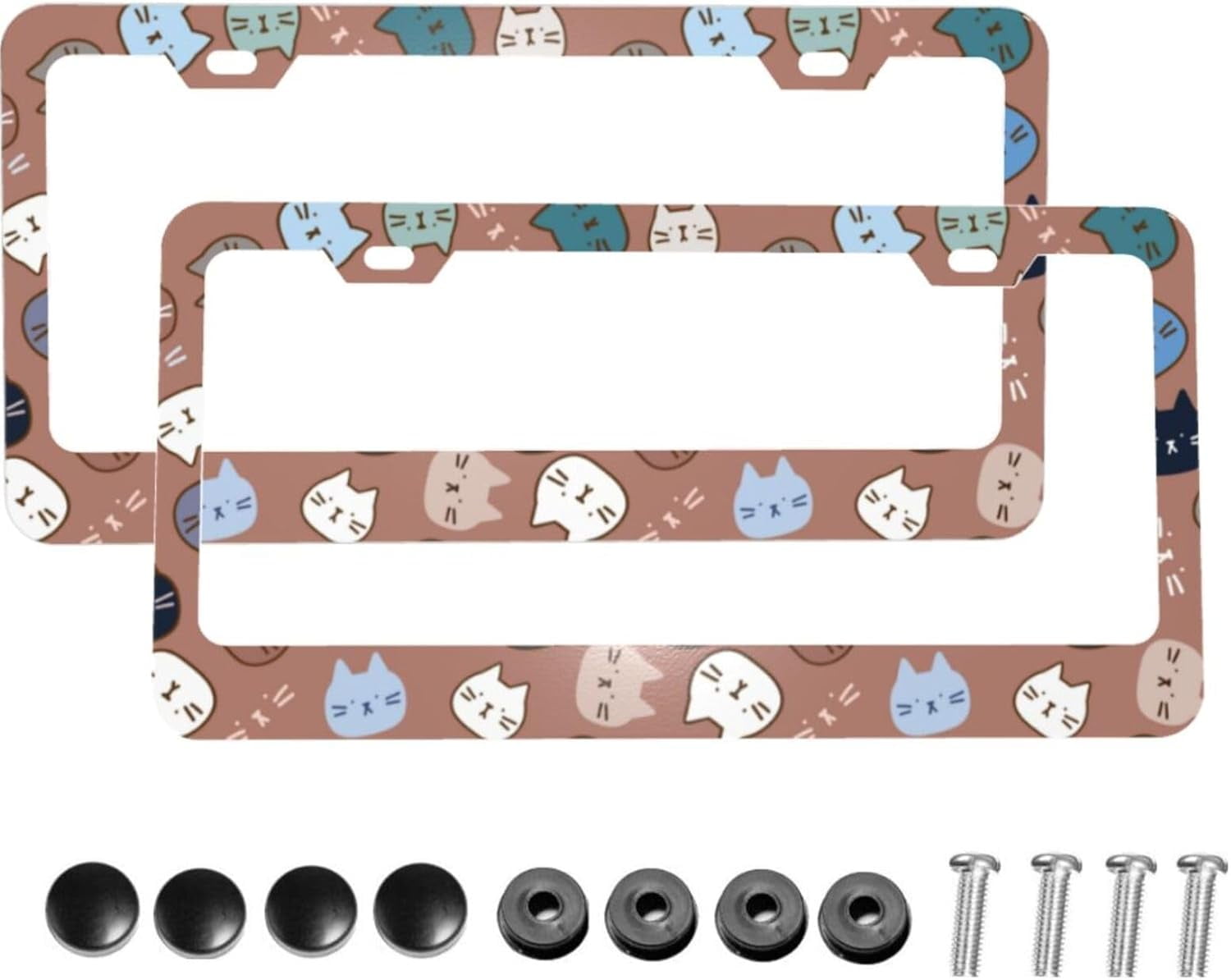 PISONIC Cartoon Cat Face License Plate Frames, 2 Pack Aluminum License ...