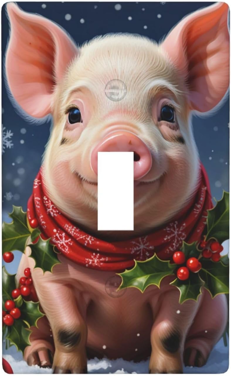PISONIC Christmas Pig Print Decorative Wall Plate, 1 Gang Single Toggle ...