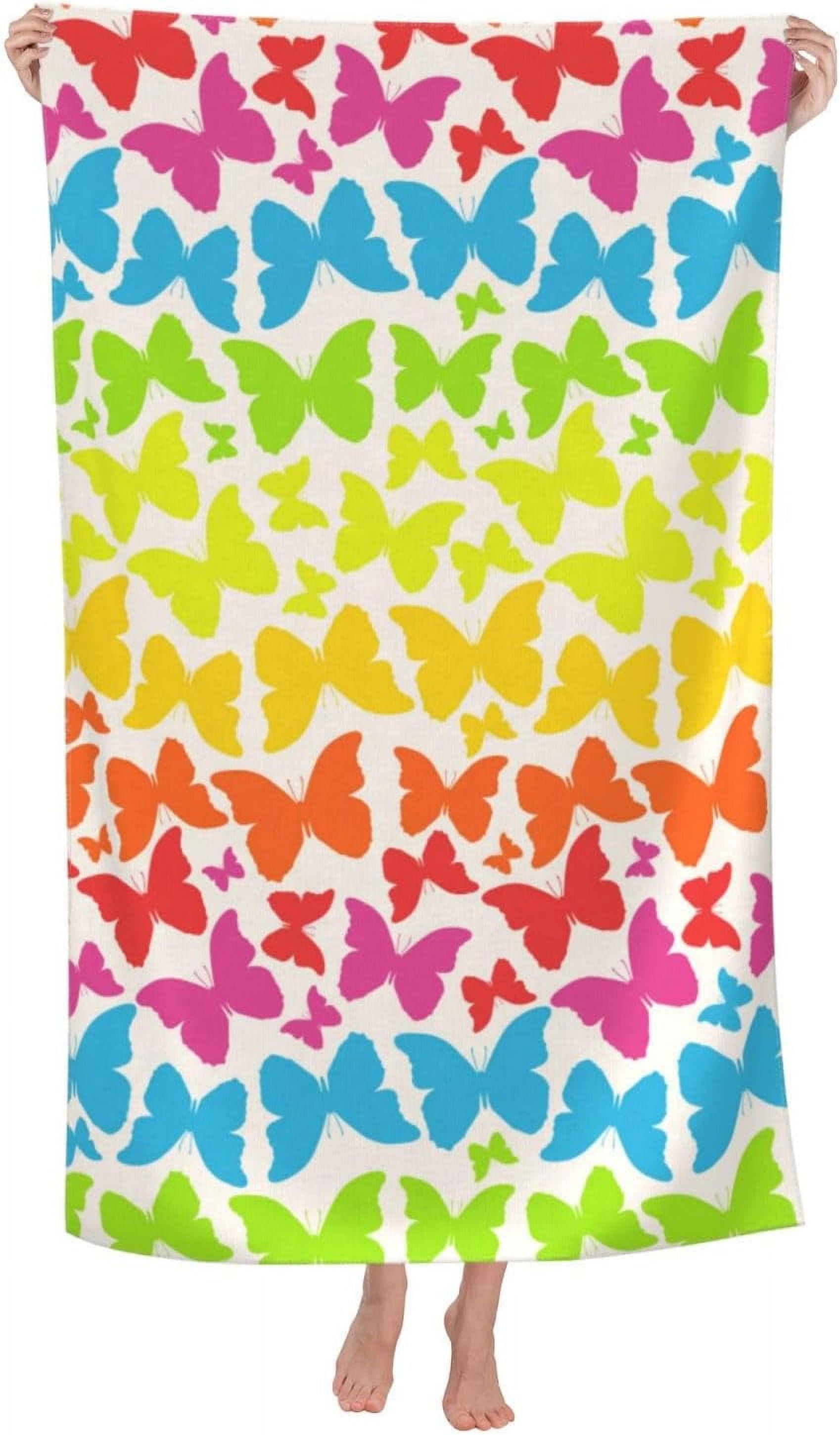 PISONIC Colorful Rainbow Butterfly Print Beach Towel for Women ...