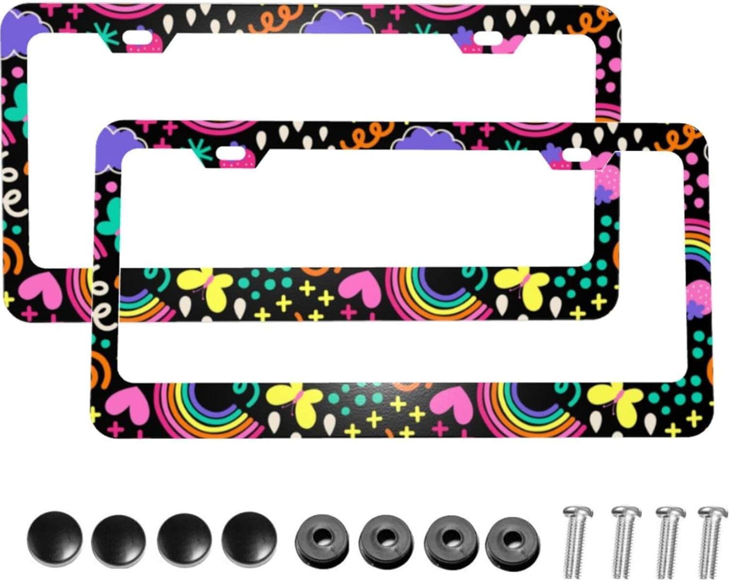 PISONIC Colorful Rainbow License Plate Frames, 2 Pack Aluminum License ...
