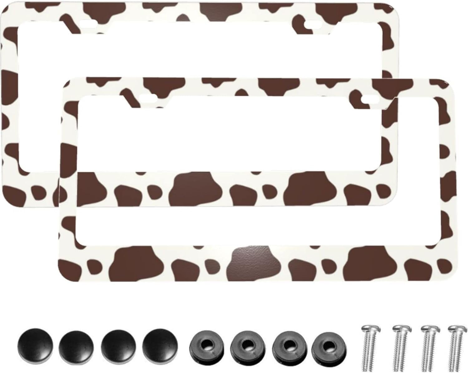 PISONIC Cow Print License Plate Frames, 2 Pack Aluminum License Plate ...