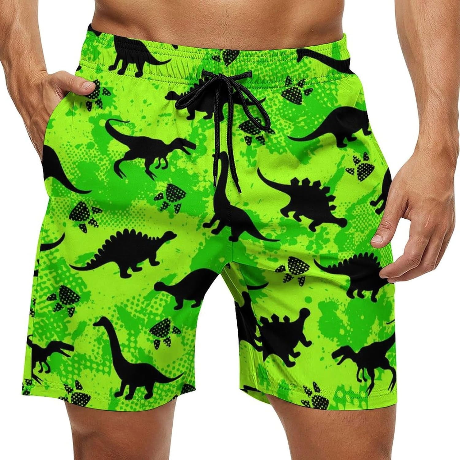 PISONIC Cute Dinosaurs Green Print Men's Swim Trunks Swimwear Swim ...