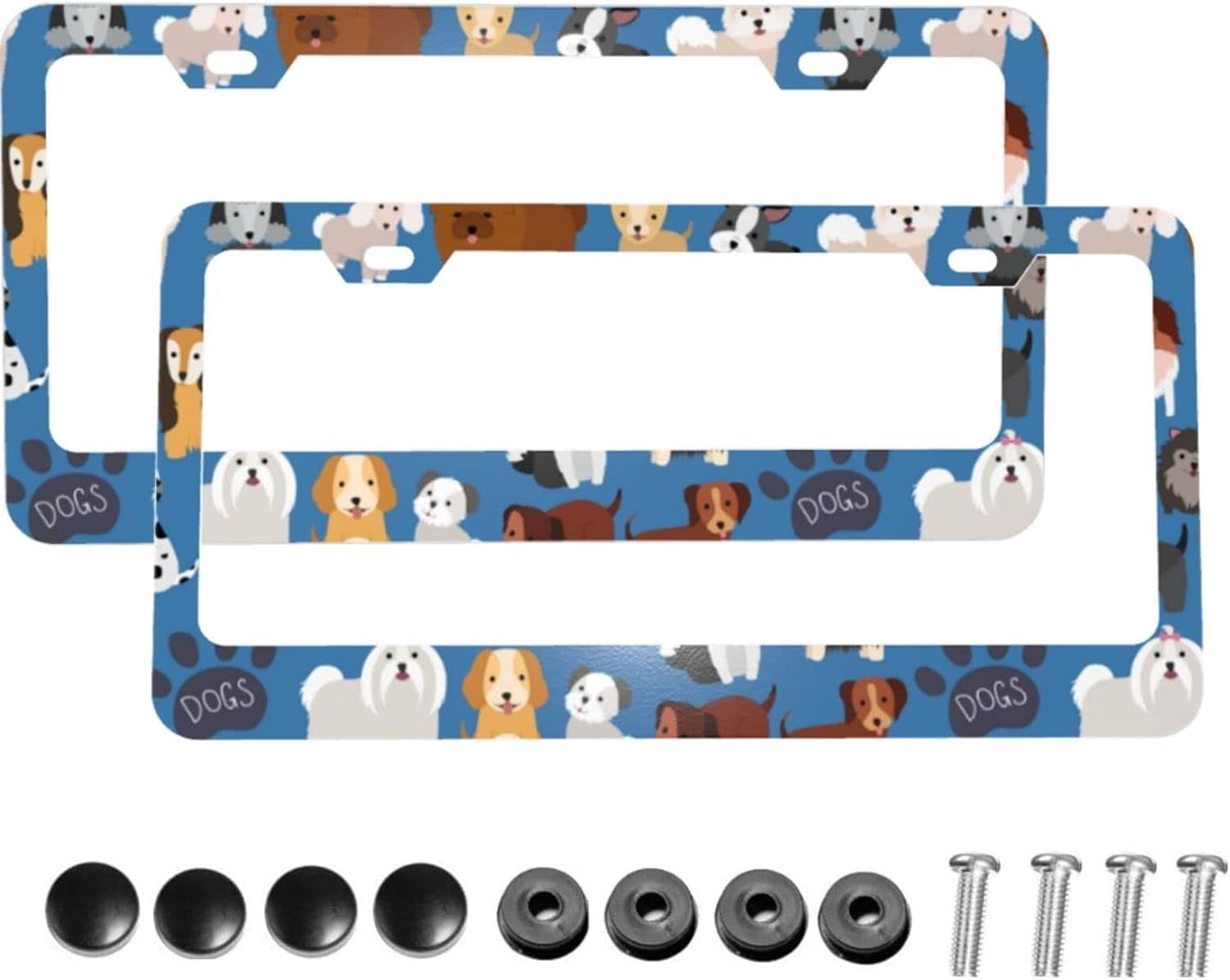 PISONIC Cute Dog And Puppy License Plate Frames, 2 Pack Aluminum ...