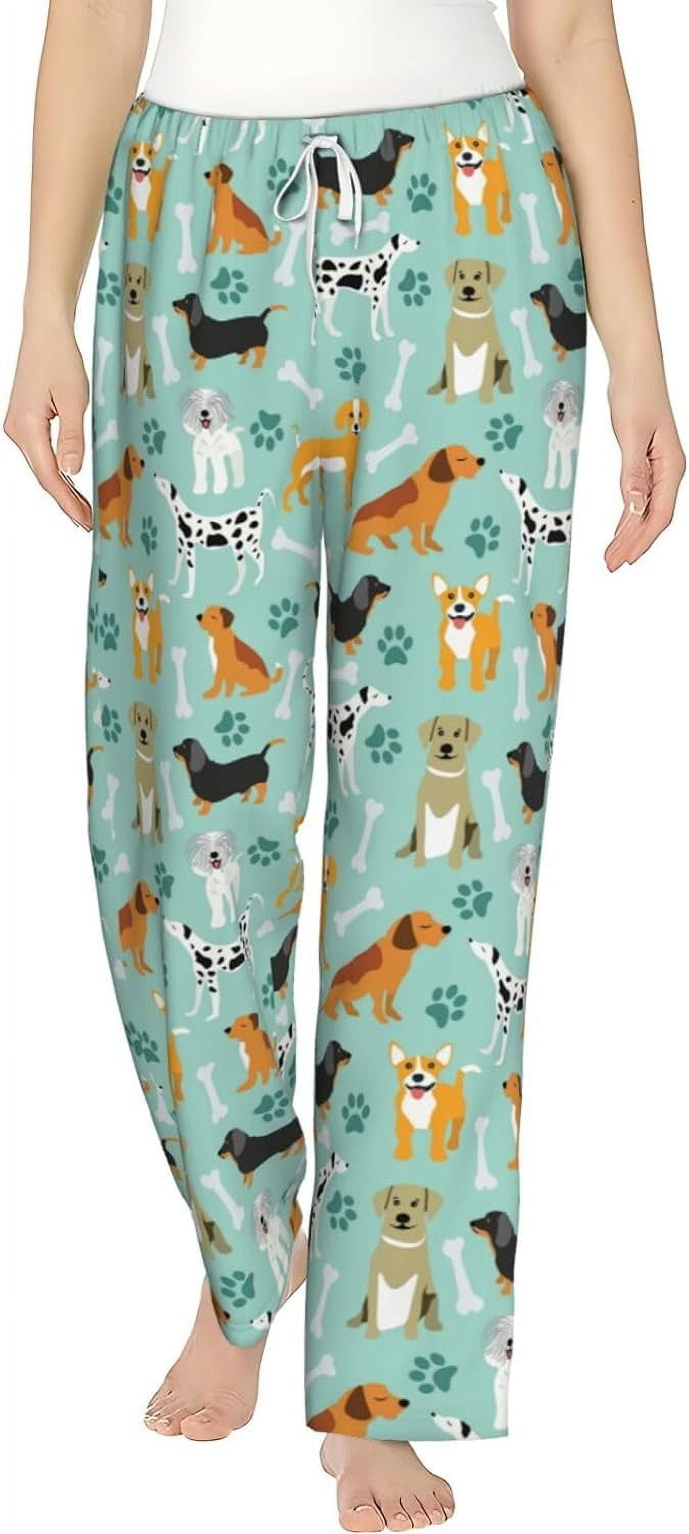 PISONIC Cute Dogs Bones Printed Women's Pajama Pants, Comfy Pajama ...