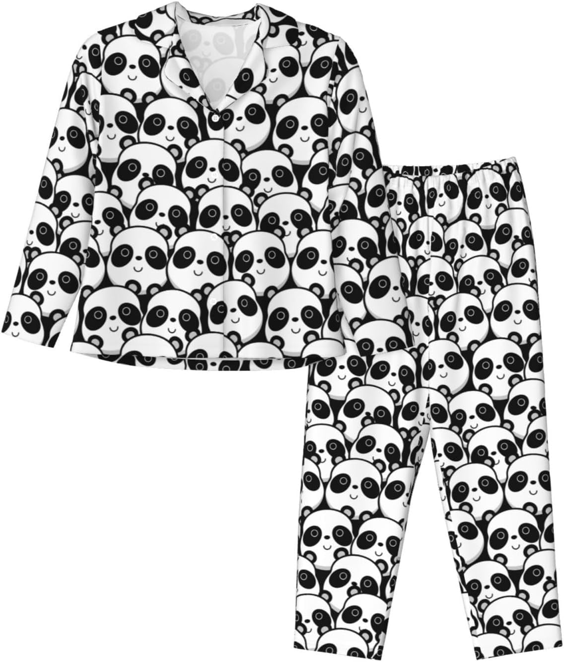 PISONIC Cute Panda Printed Womens Pajama Sets, Soft Long Sleeve Button ...