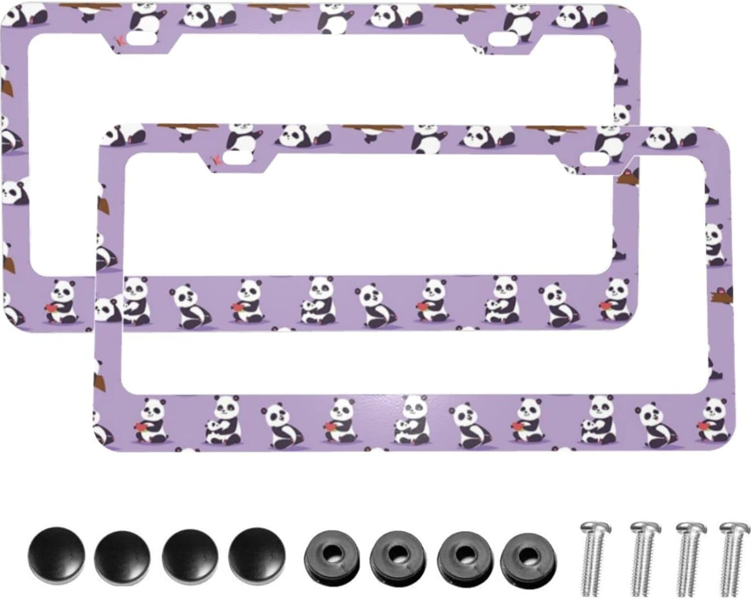 PISONIC Cute Panda Purple License Plate Frames, 2 Pack Aluminum License ...