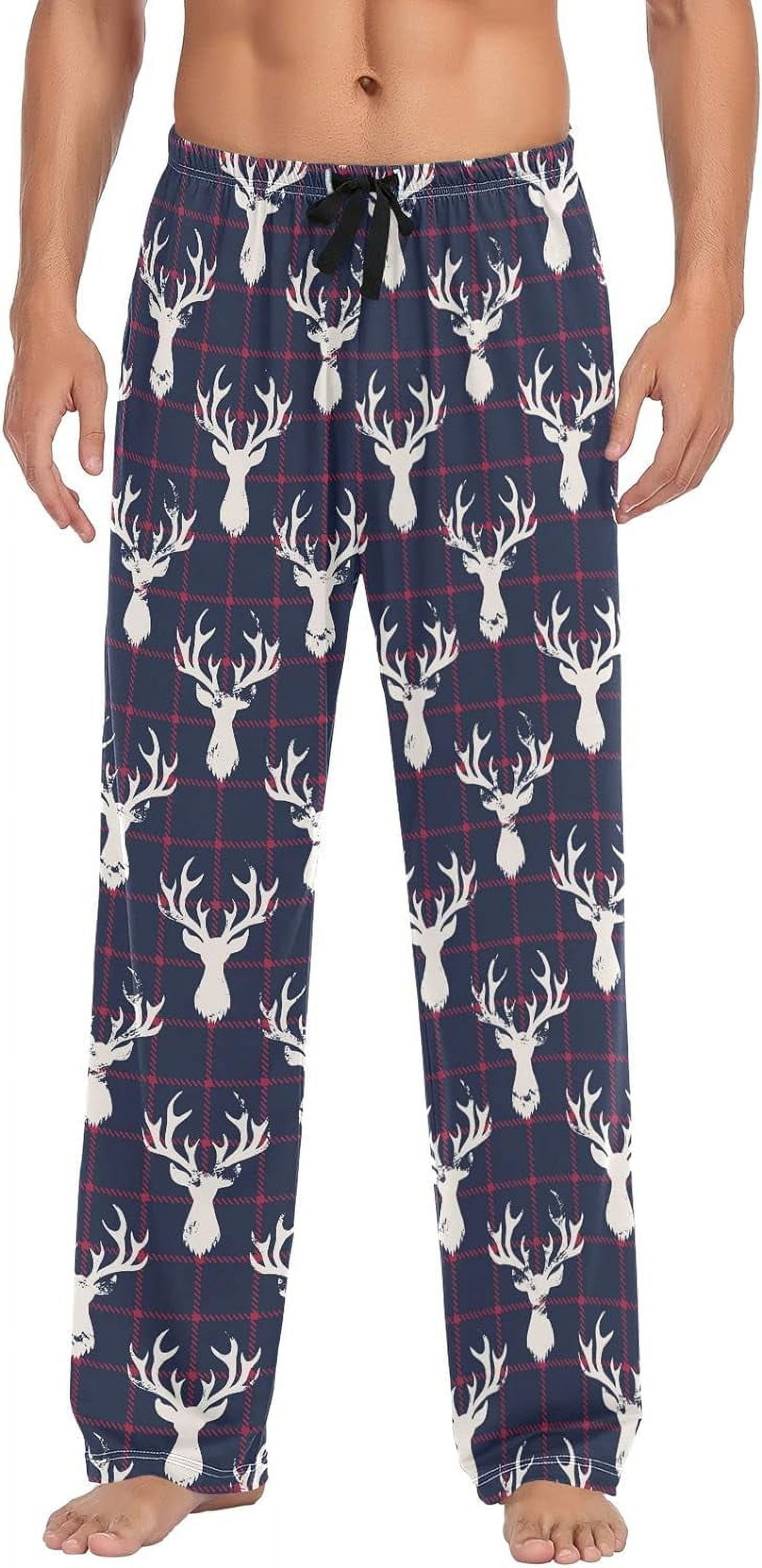 PISONIC Deer Plaid Mens Pajama Pants Lounge Men's Pajama Bottoms Soft ...