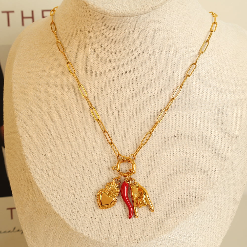 PISONIC Elegant Red Chili Pepper Pendant Necklace, Chain Necklace ...
