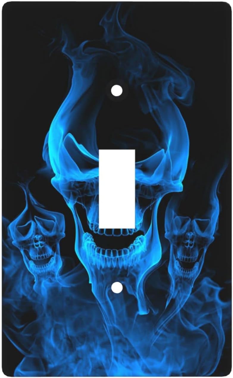PISONIC Flame Skeleton Skull Head Print Decorative Wall Plate, 1 Gang ...