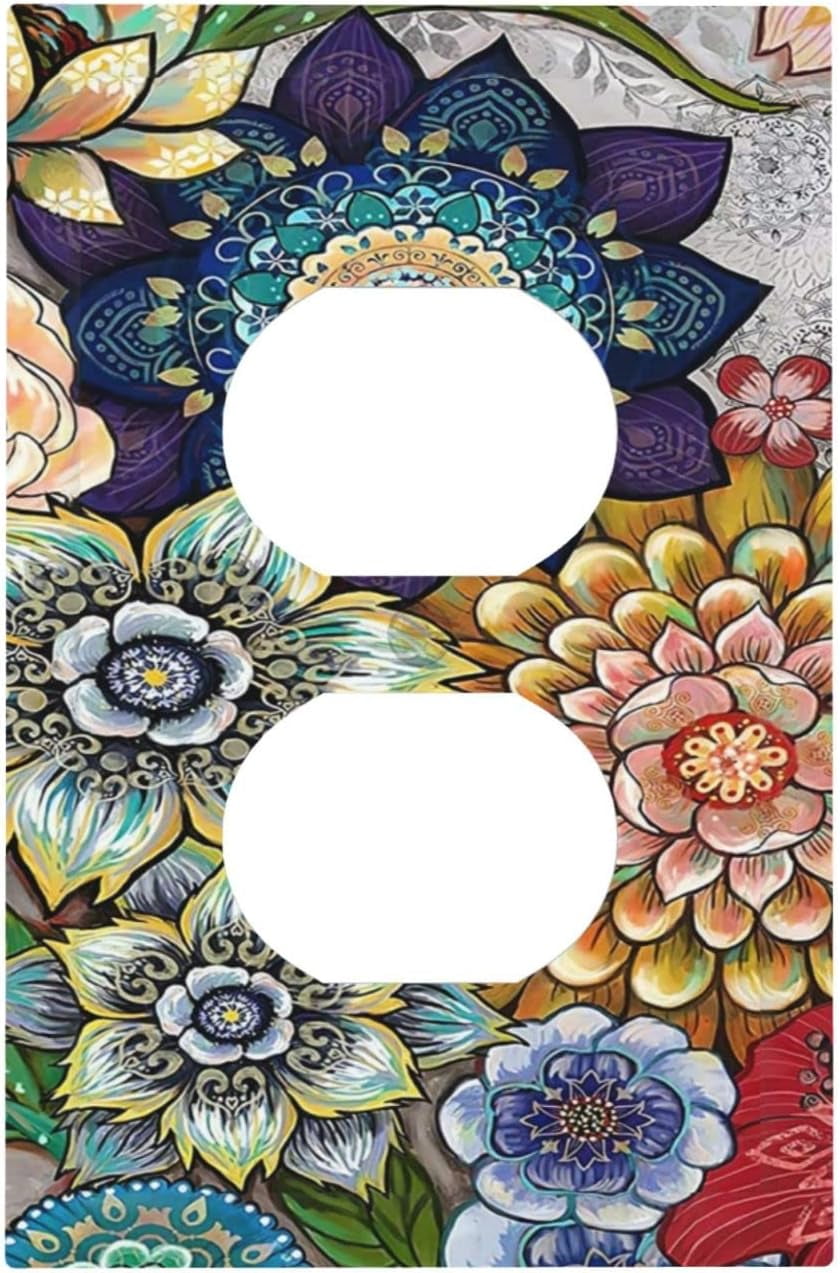 PISONIC Floral Boho Flower Print Decorative Wall Plate, 1 Gang 1 Duplex ...