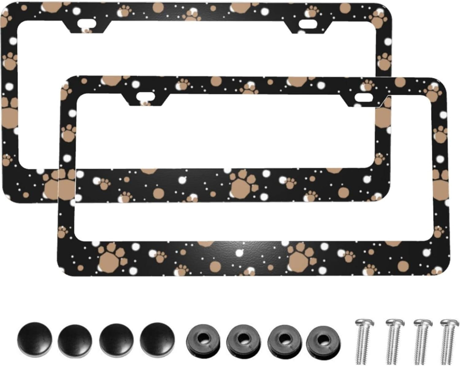 PISONIC Golden Dog Paws License Plate Frames, 2 Pack Aluminum License ...