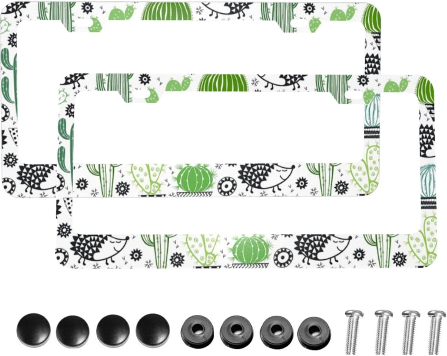 PISONIC Hedgehogs and Cactus License Plate Frames, 2 Pack Aluminum ...