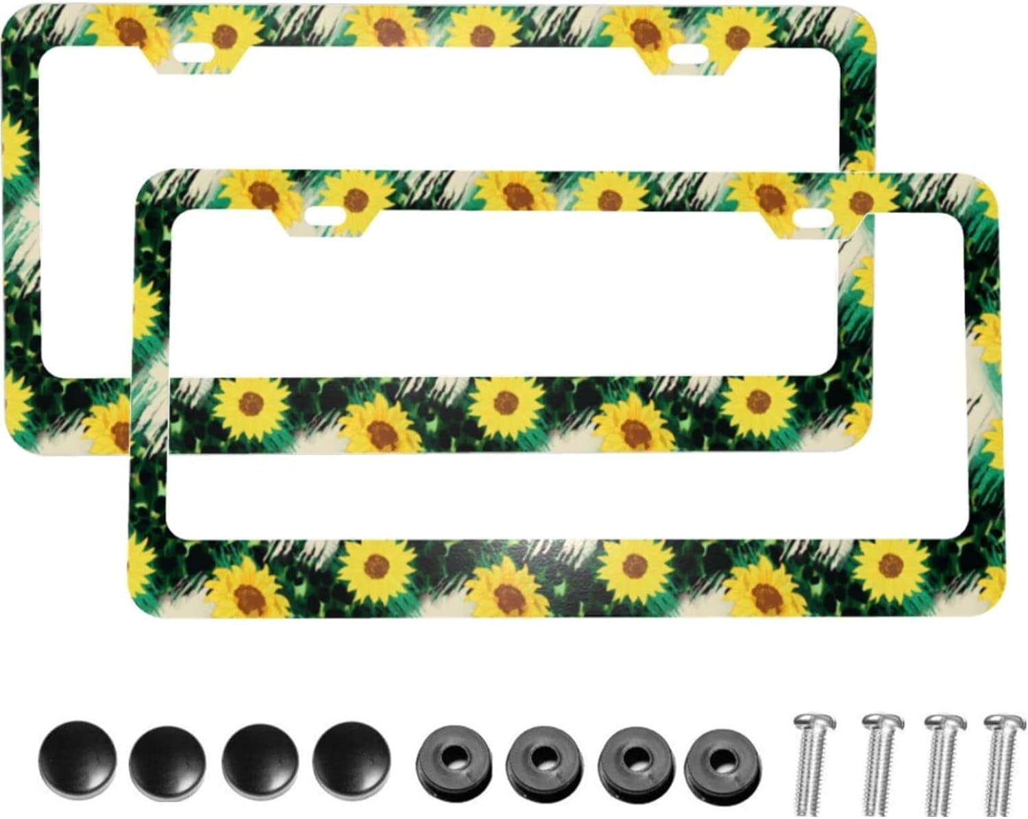 PISONIC Leopard Print Glitter Sunflower License Plate Frames, 2 Pack ...